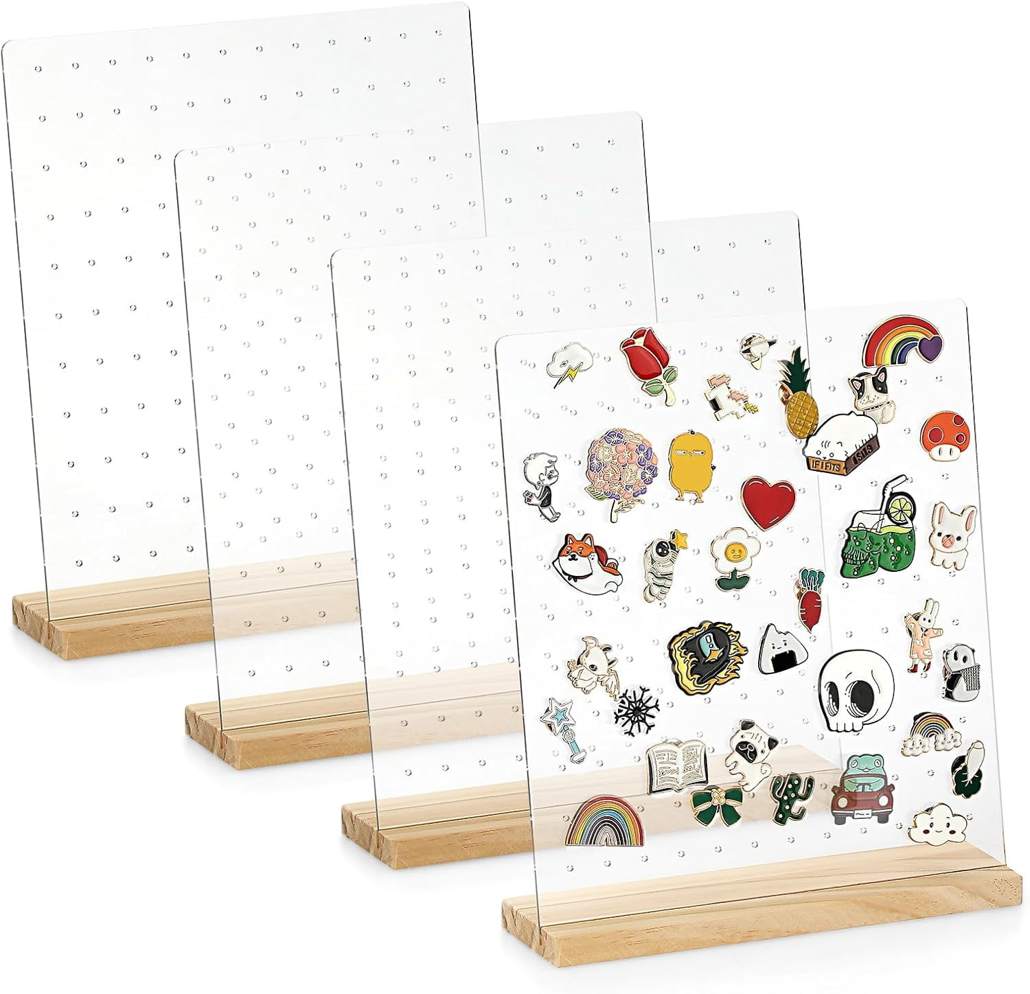 Wellsay Pack of 4 Clear Acrylic Enamel Pin Display Stand with Wooden ...