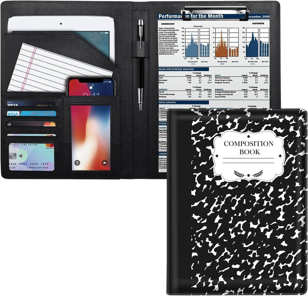 Wellsay Padfolio Business/Resume Portfolio Folder, Leather Interview ...