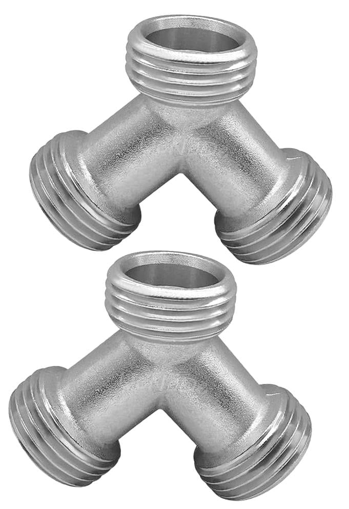 Wellsay Pair of 3/4" GHT Male Thread Y Splitters, Nickel-Plated Dual Adapter for Steam Dryers ...