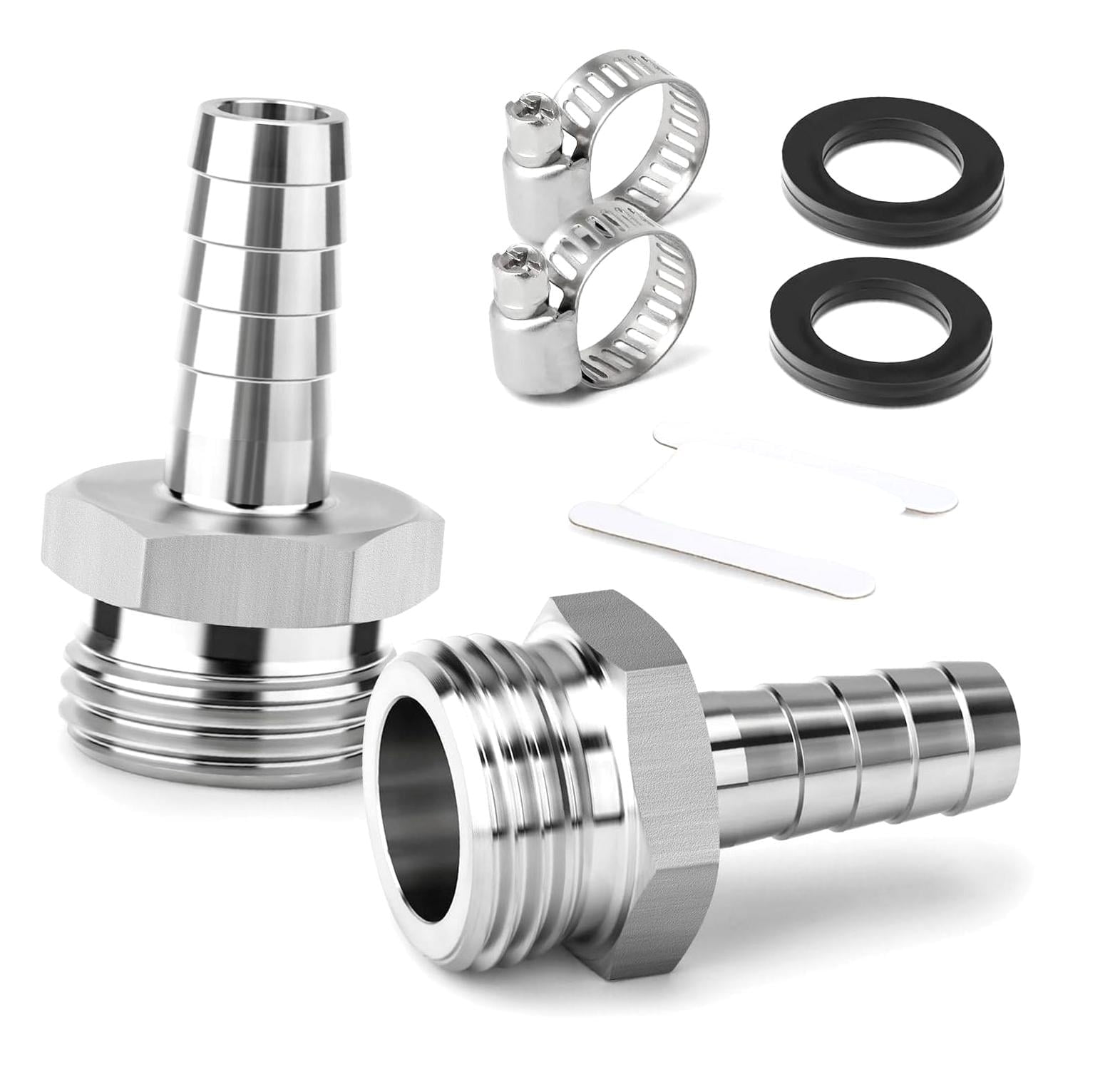 Wellsay Pair of 304 Stainless Steel Fixing Connectors, 3/4" Barb to 3/4 ...