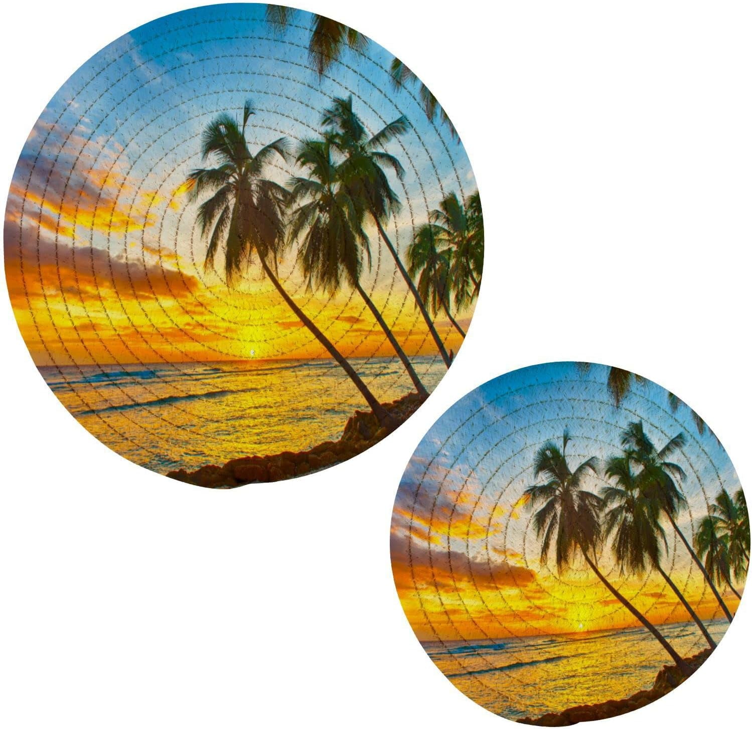 Wellsay Palms Tree White Beach Trivet Mat Sunset Over Sea Pot Holders ...