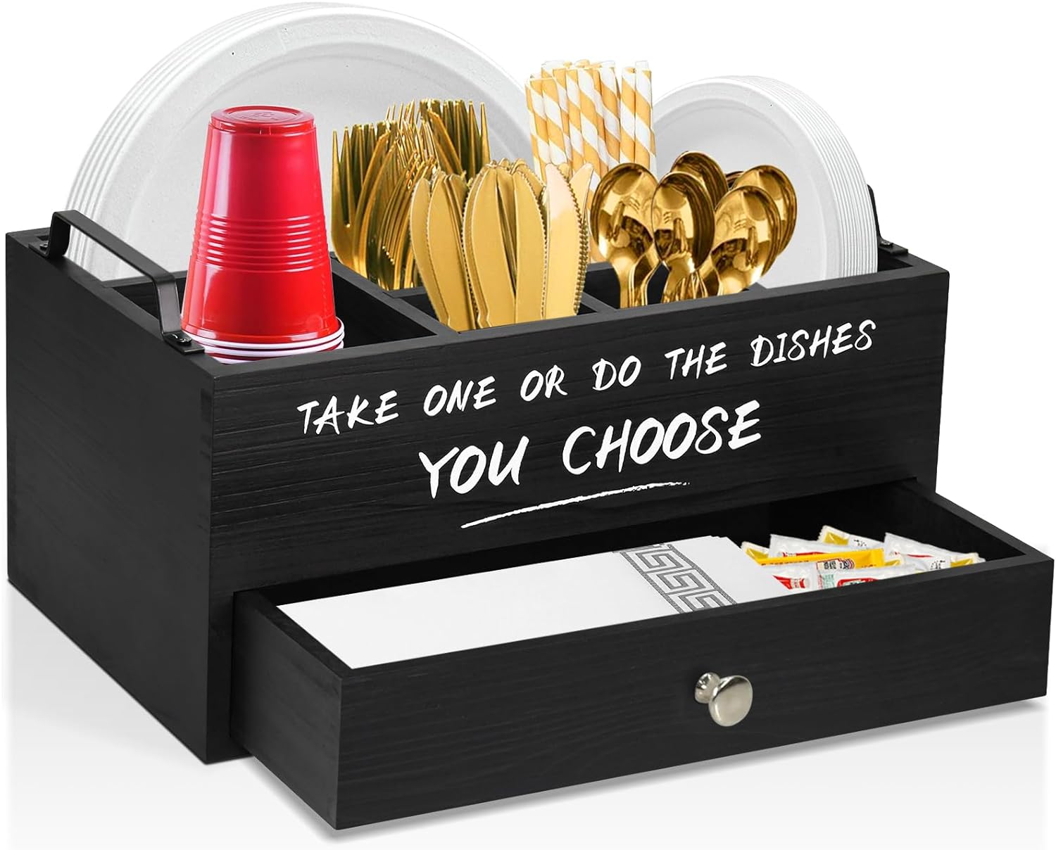 Wellsay Paper Plate Dispenser with Drawer for Kitchen Countertop ...