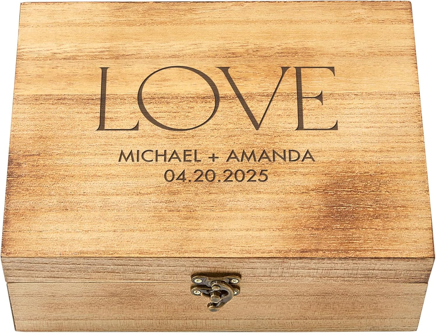 Wellsay Personalized Wooden Keepsake Box With Hinged Lid - Wood Memento ...