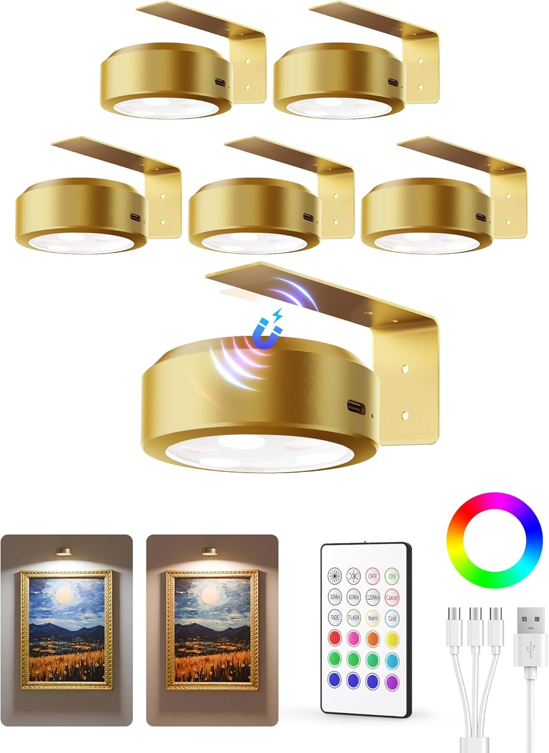 Wellsay Picture Lights for Wall,2000mAh Rechargeable Battery Magnetic P ...