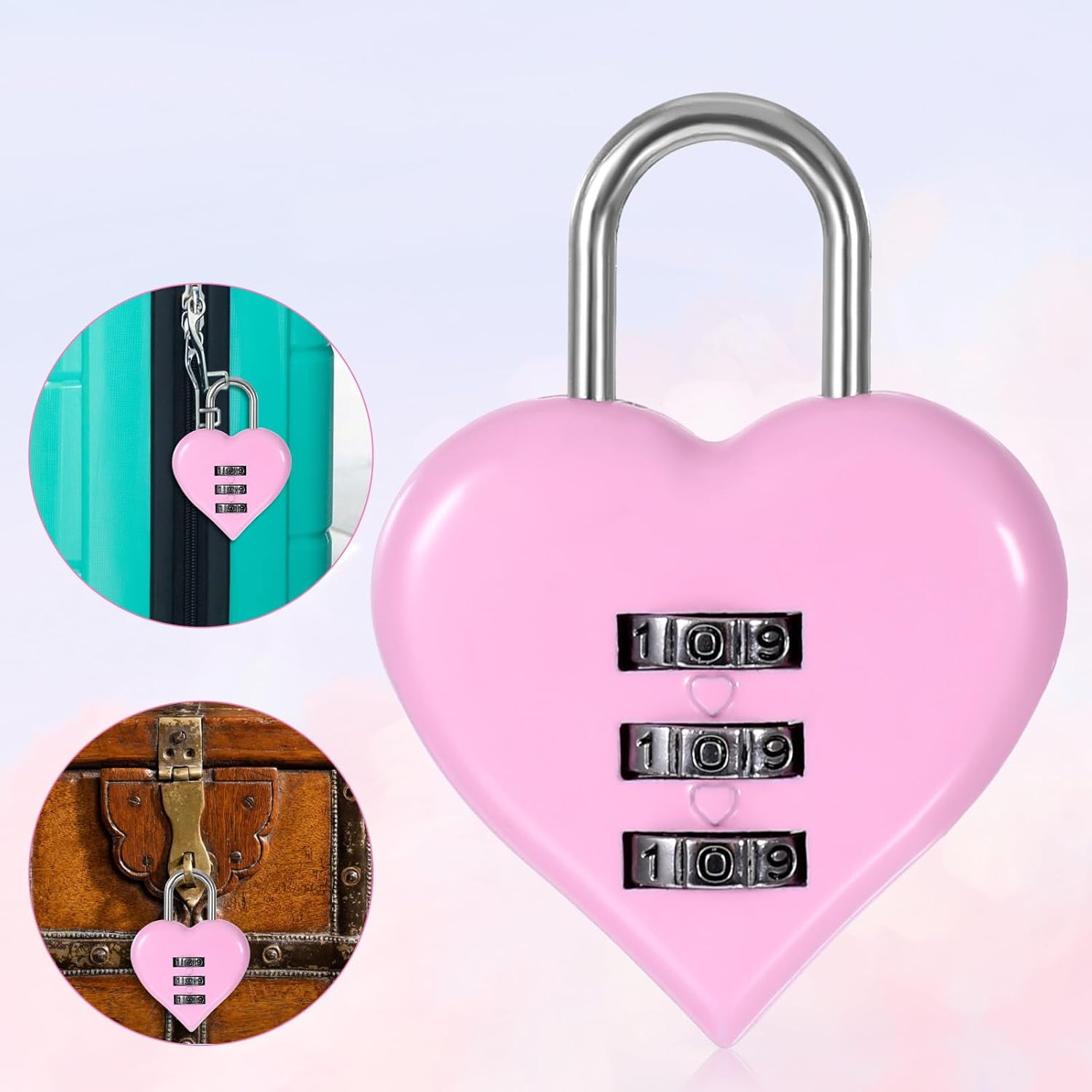 Wellsay Pink Love Heart Shape Combination Padlock Mini Combination Lock ...