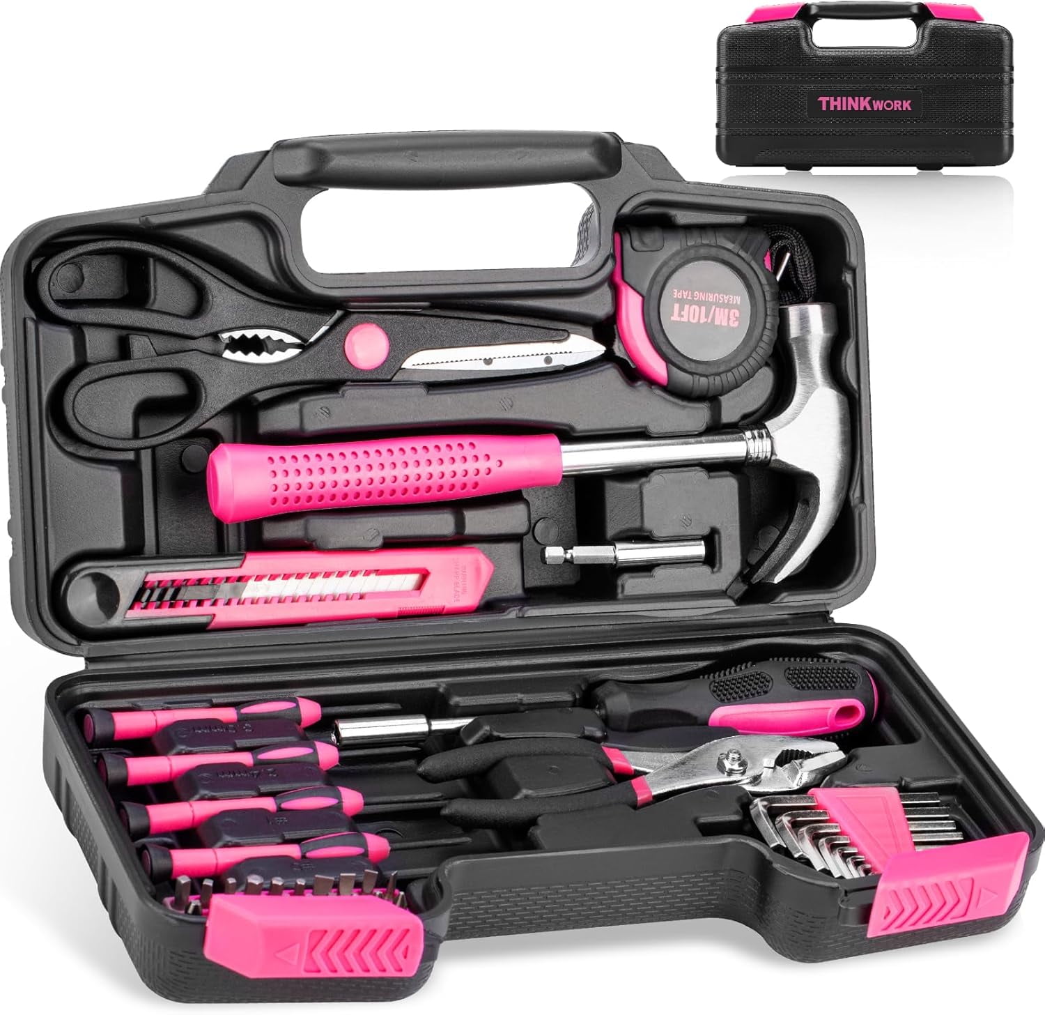 Wellsay Pink Tool Set - 40 Piece General Household Hand Tool Kit with ...