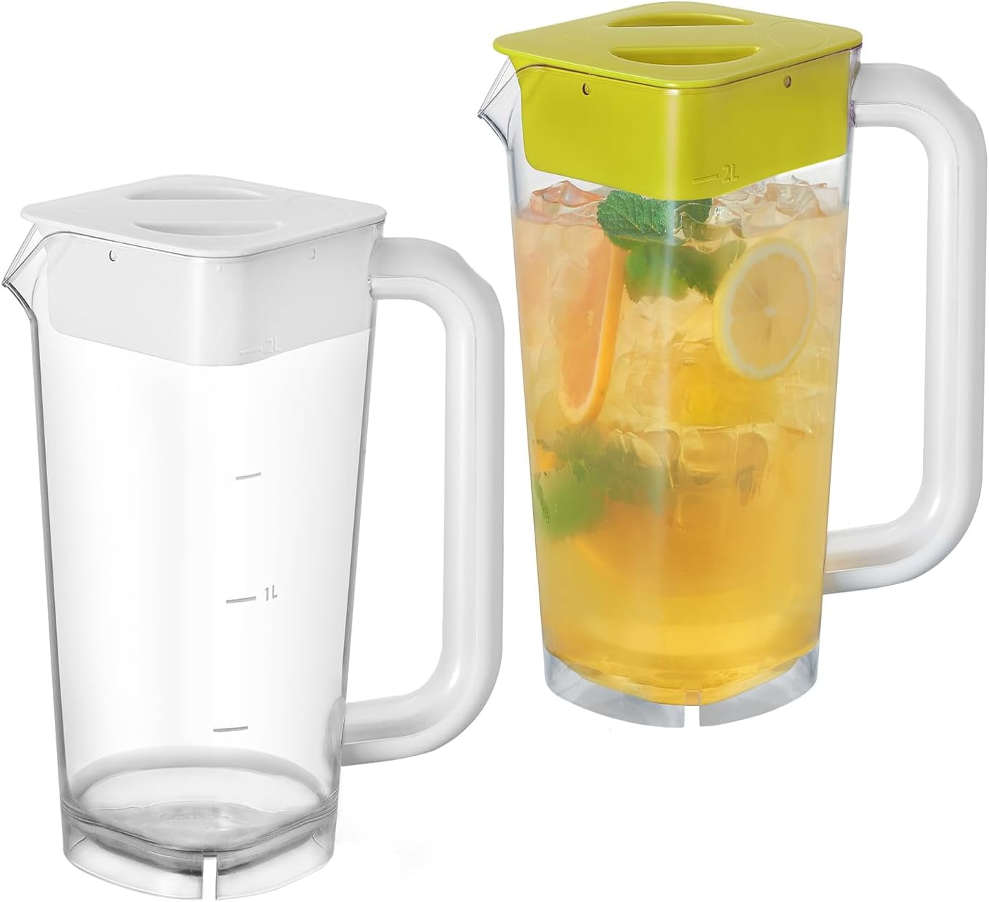 Wellsay Plastic Pitcher with Lid, 2L Heavy-Duty Shatterof Clear Water ...