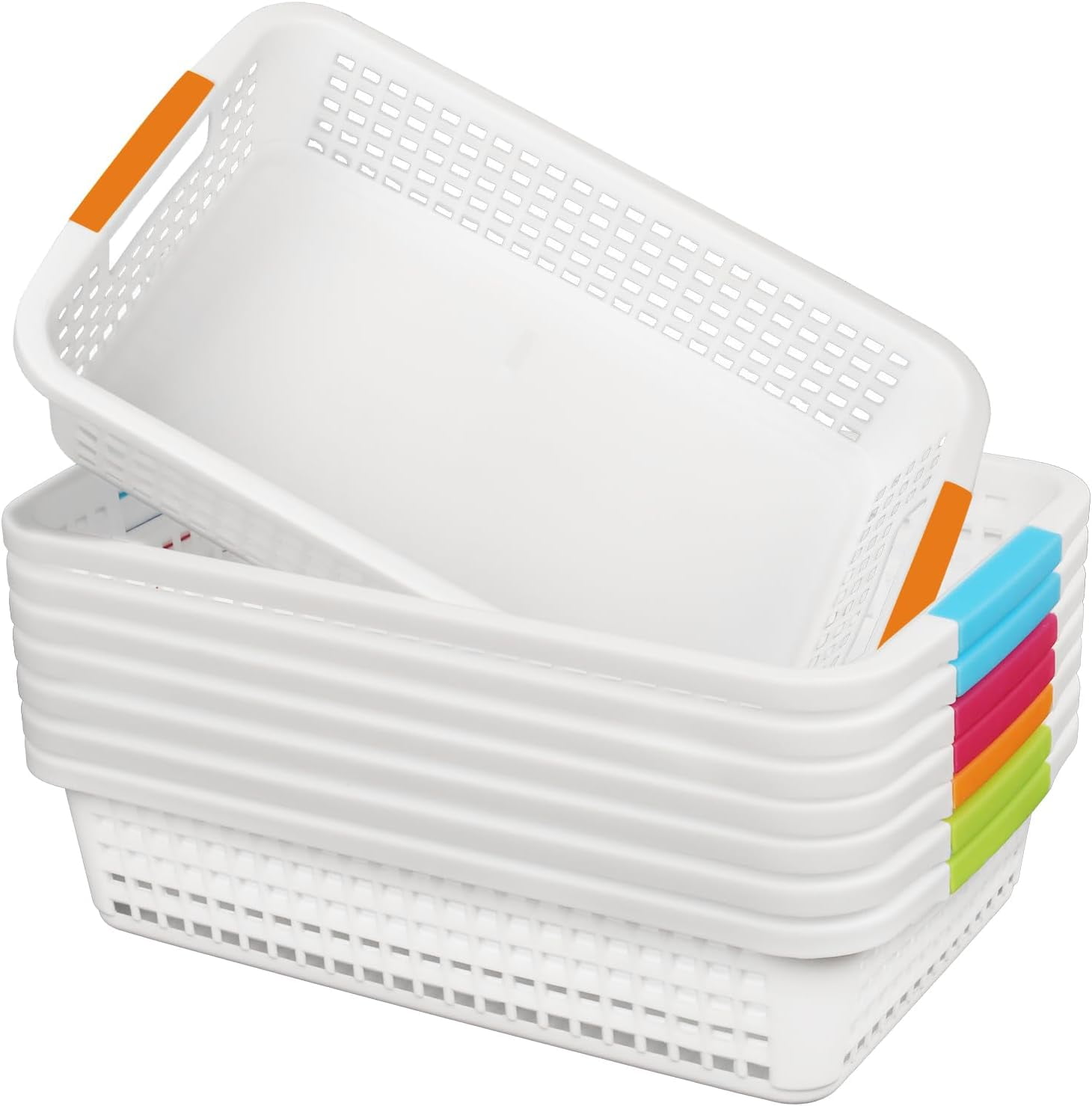 Wellsay Plastic Storage Baskets with Handles - 8 Pack Pantry Organizer ...