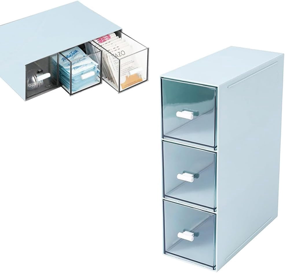 Wellsay Plastic Tea Bag Organizer with 3 Drawers, Desk Drawer Organizer ...