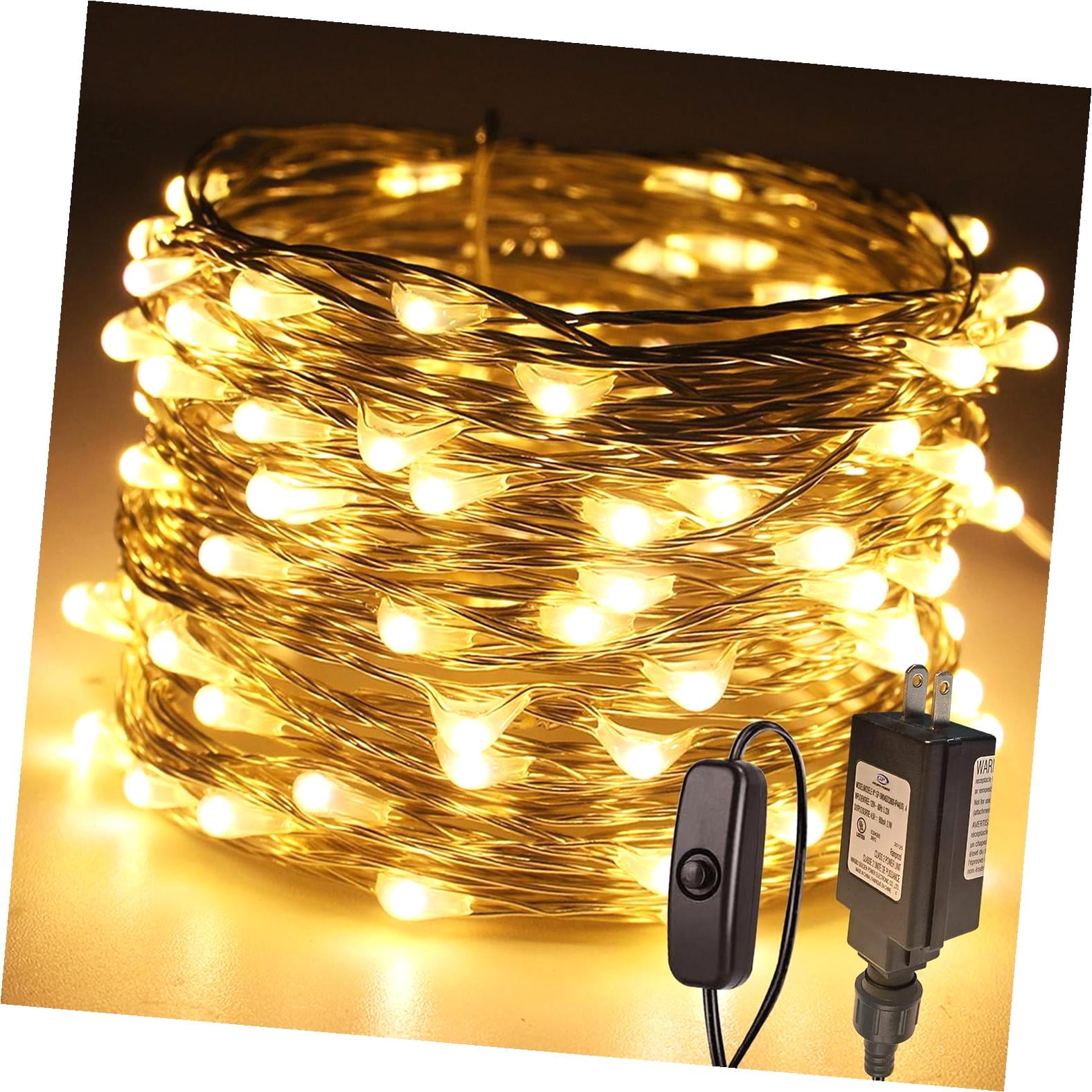 Wellsay Plug in Fairy Lights with Switch, 33 Ft 100 Silver Wire Starry ...