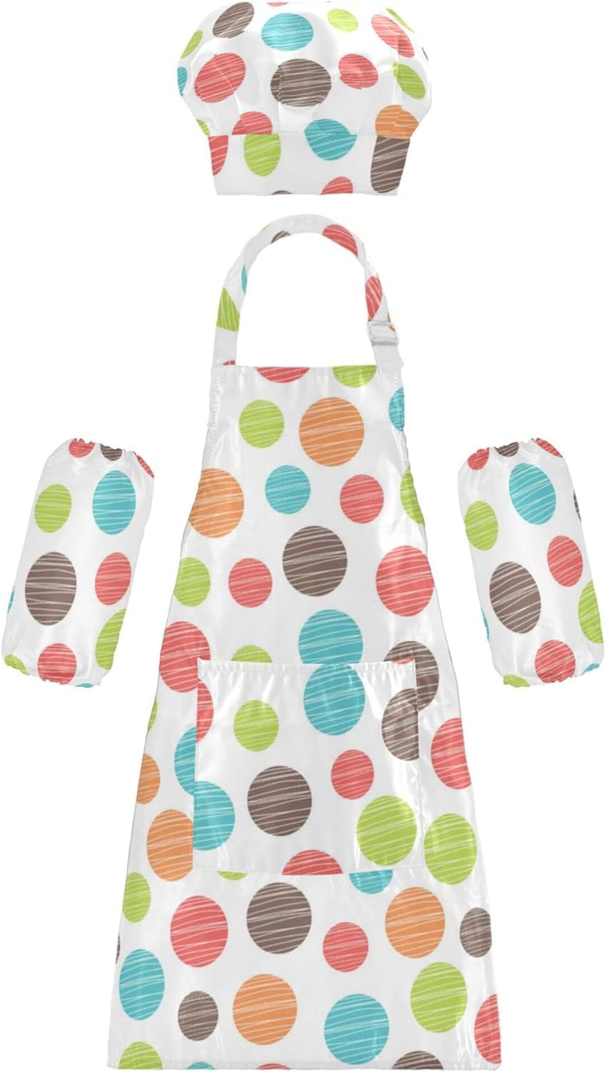 Wellsay Polka Dot Kids Apron with Pocket Oversleeve Hat,Adjustable ...