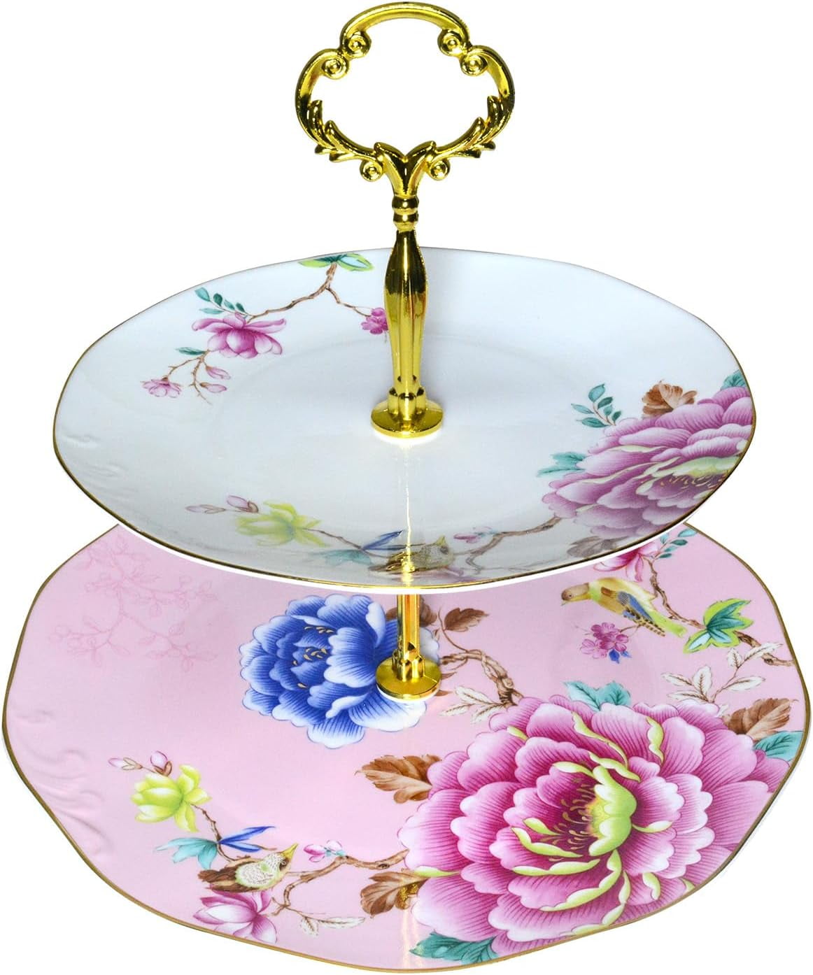 Wellsay Porcelain Cake Stand Ceramic Cupcake Stand with Blue Dessert ...