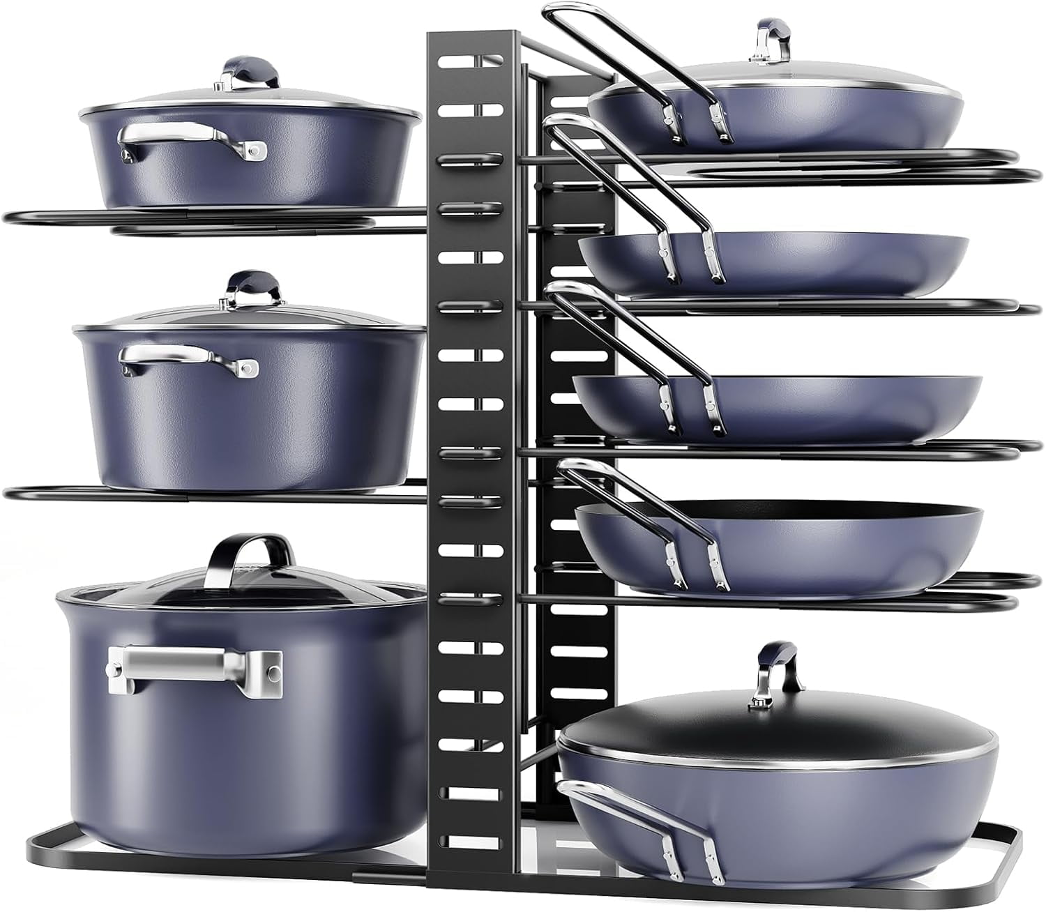 Wellsay Pots and Pans Organizer: Under Cabinet, Adjustable 8-Tier Pot ...