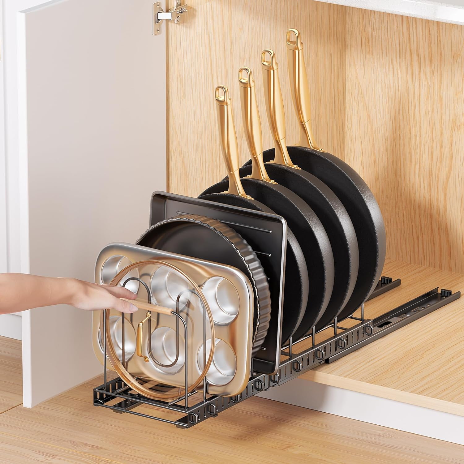 Wellsay Pots and Pans Organizer for under Cabinet, Pull out Pan ...