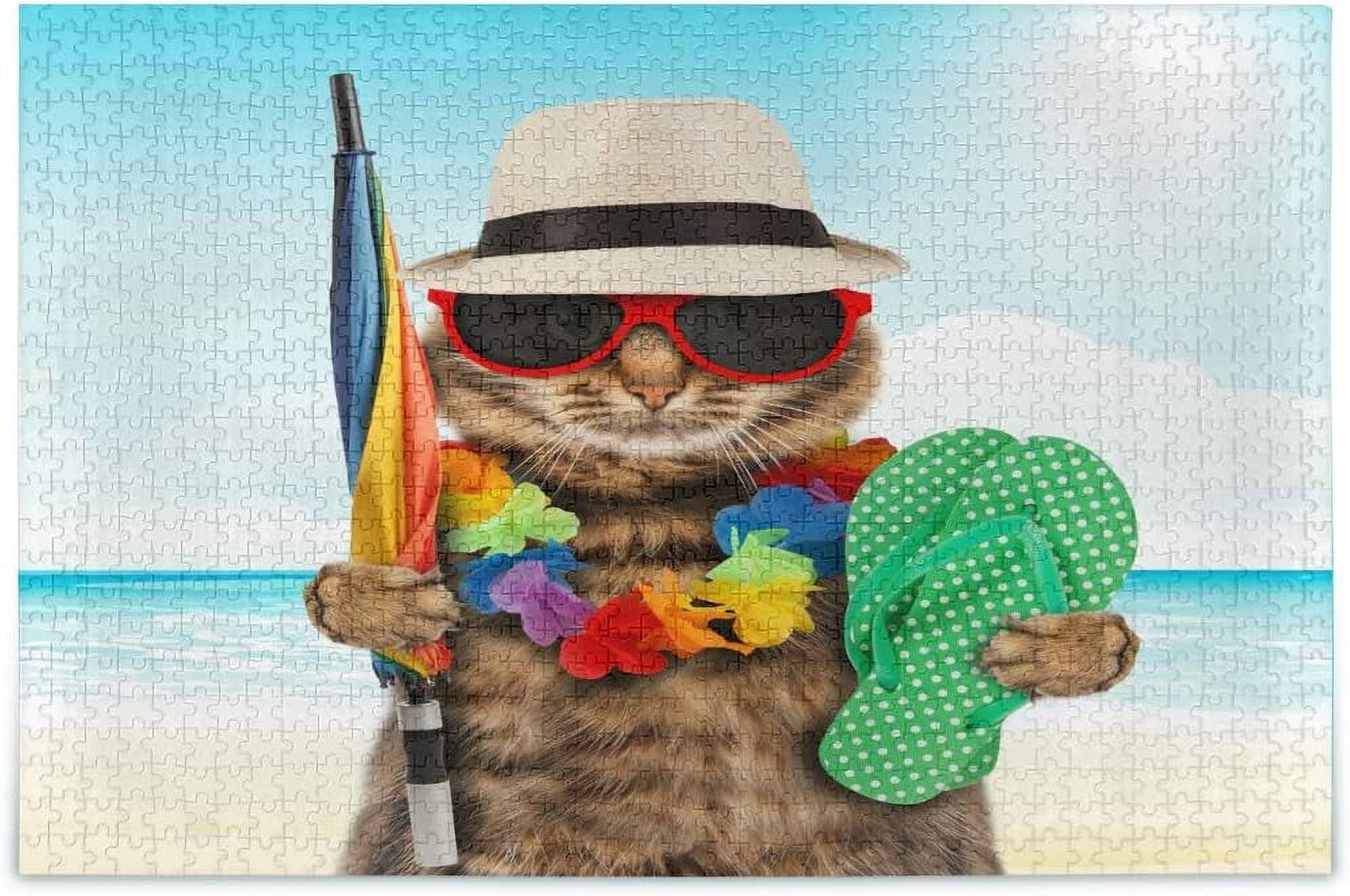 Wellsay Puzzles for Adults 1000 Piece Funny Cat Blue Sea Jigsaw Puzzles ...