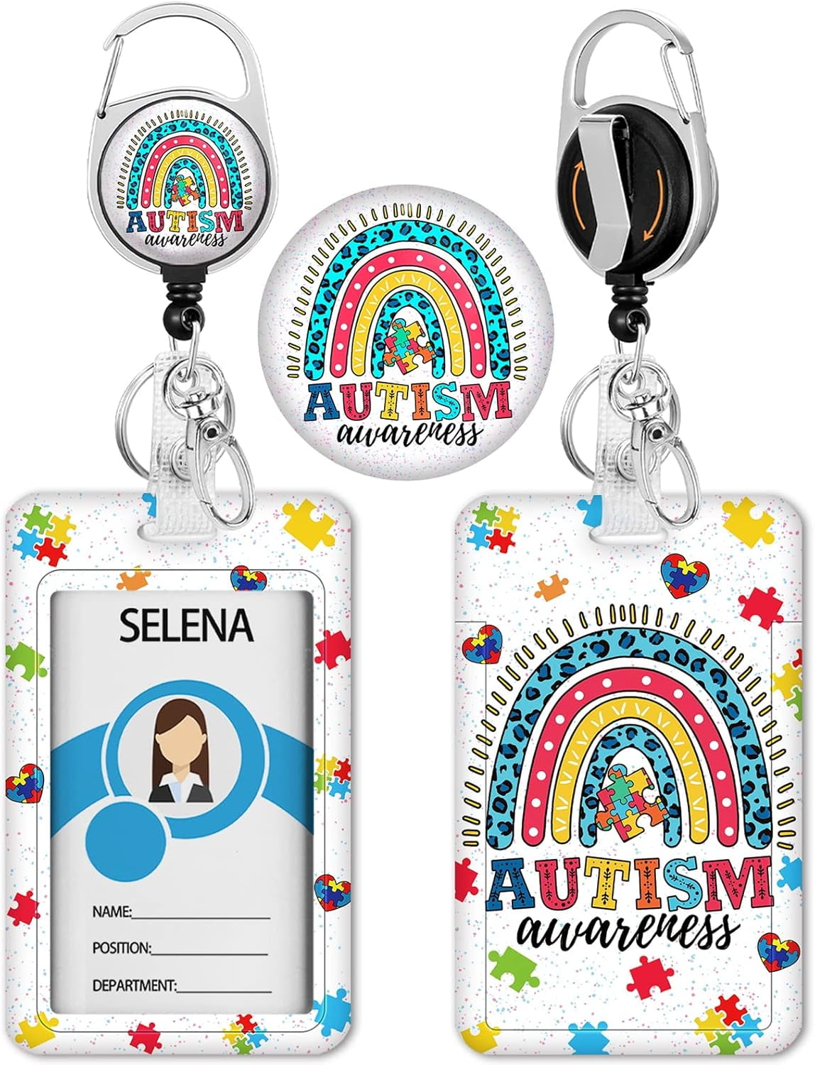 Wellsay Rainbow Autism Badge Holder with Retractable Reel, Id Card ...