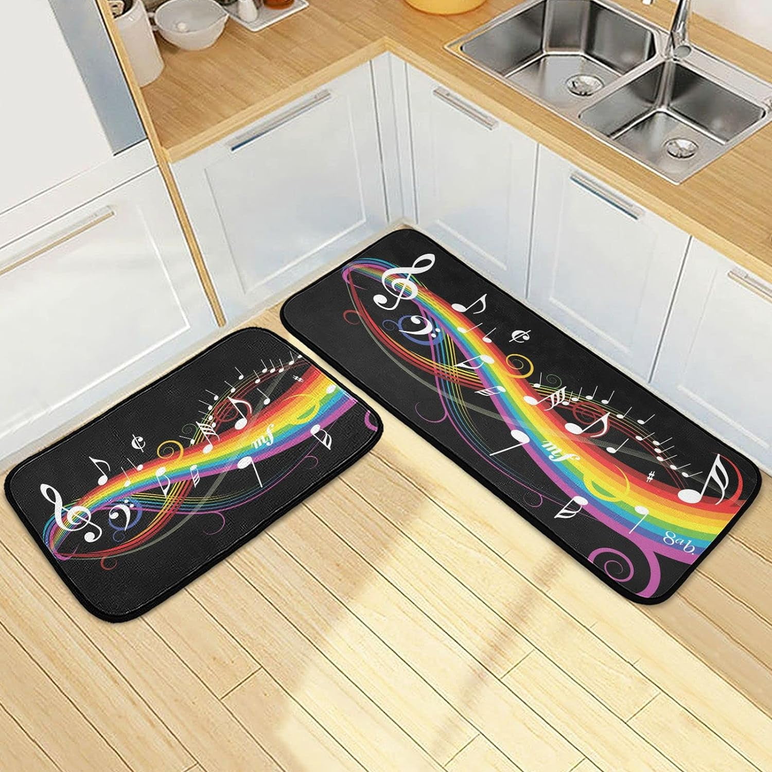 Wellsay Rainbow Music Clef Notes Kitchen Mats Set of 2 Musical Theme ...
