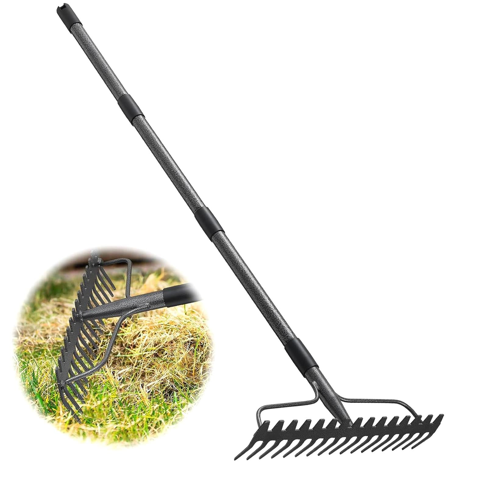 Wellsay Rake, 17 Tines with 49 Inch Handle, 17 Inch Wide Garden Thatch ...