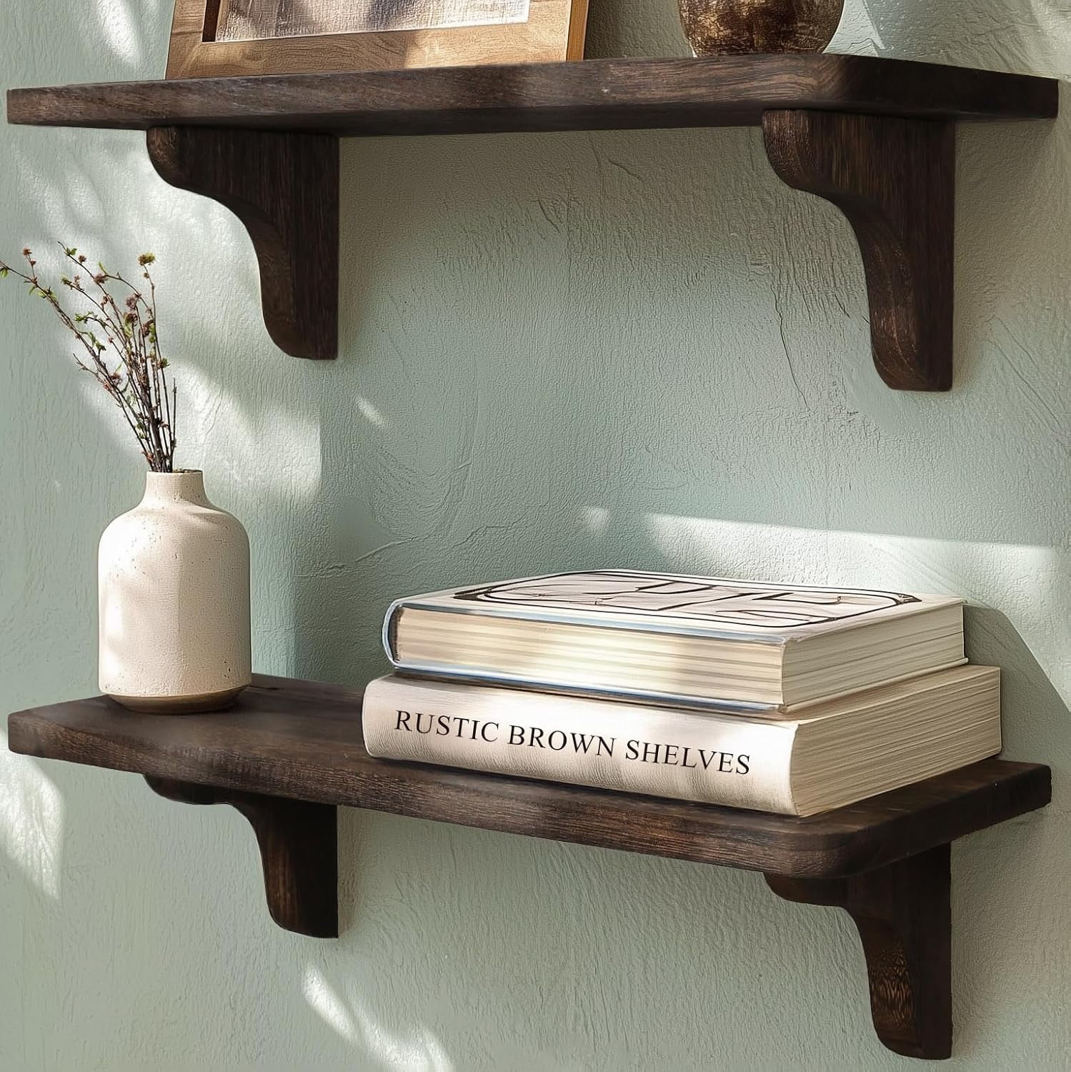 Wellsay Real Wood Rustic Brown Wall Shelf - 17 inch (2 Pack) - Easy to ...