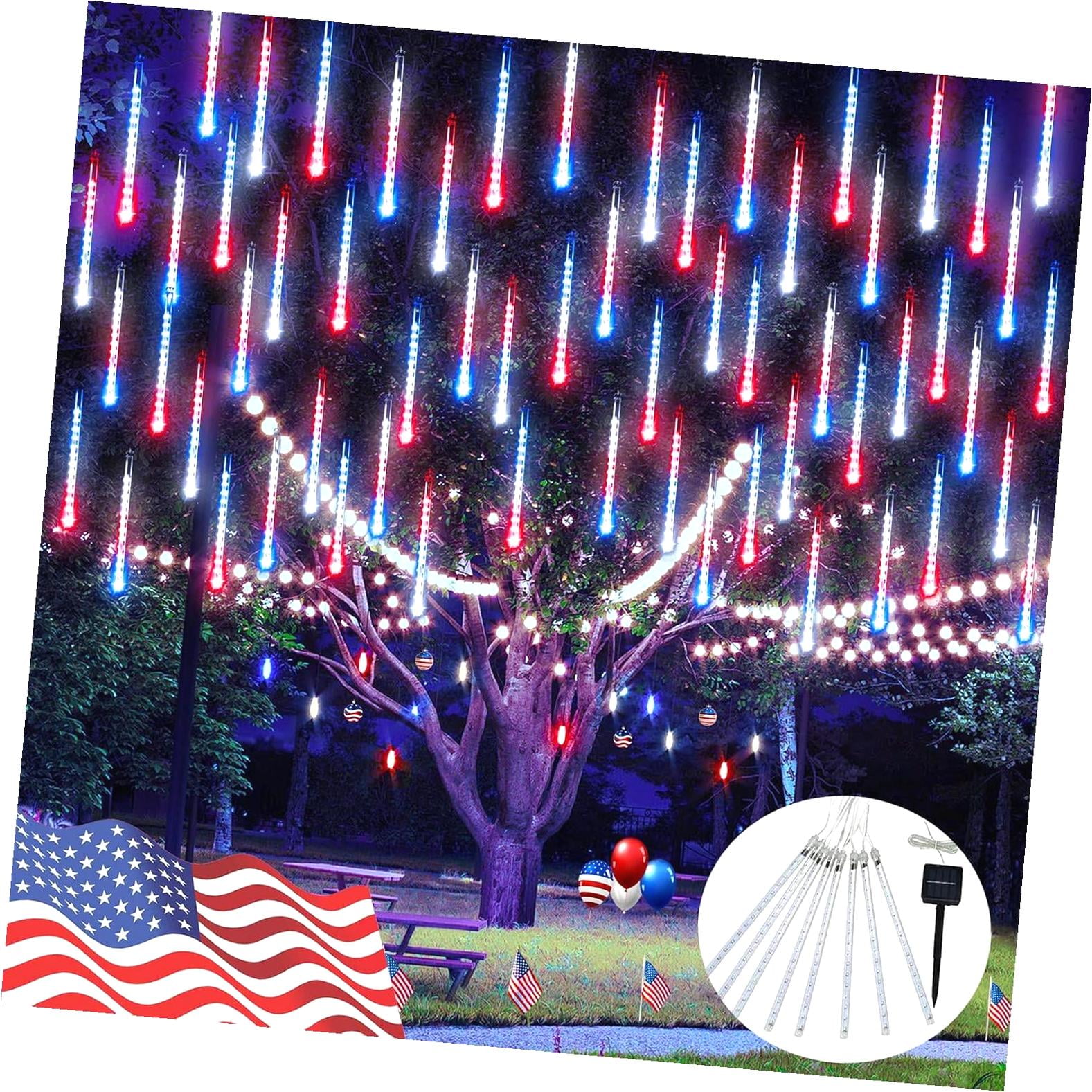 Wellsay Red White and Blue Solar Lights, 8 Tube 144 LEDs Patriotic ...