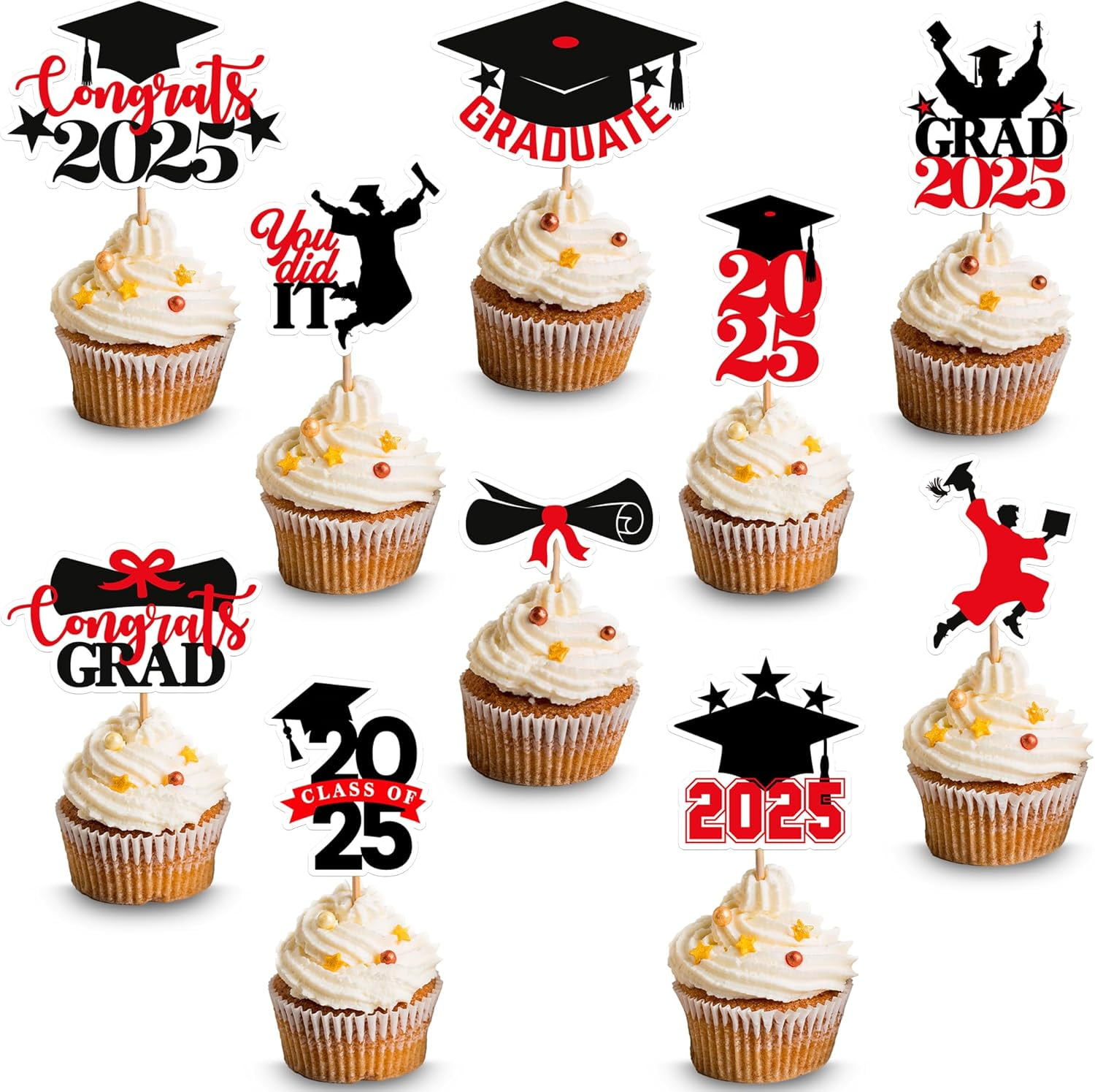 Wellsay , Red and Black Graduation Cake Tor 2025 - Pack of 36 | Grad ...