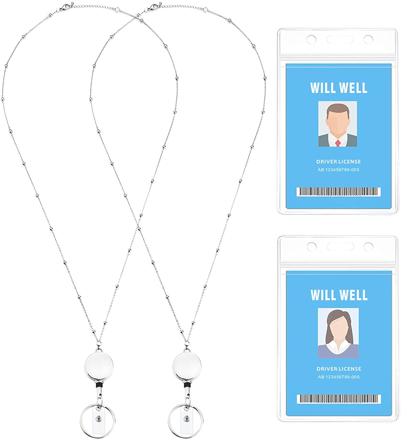 Wellsay Retractable Beaded Badge Reel Lanyard with Keyring for Women ...