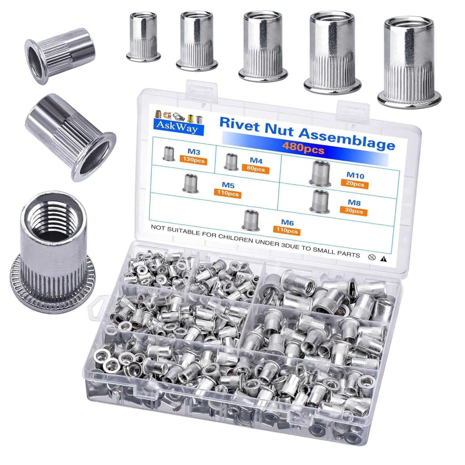 Wellsay Rivet Nut Combination Kit 480PCS, Embedded Rivet Nuts, Rivet ...