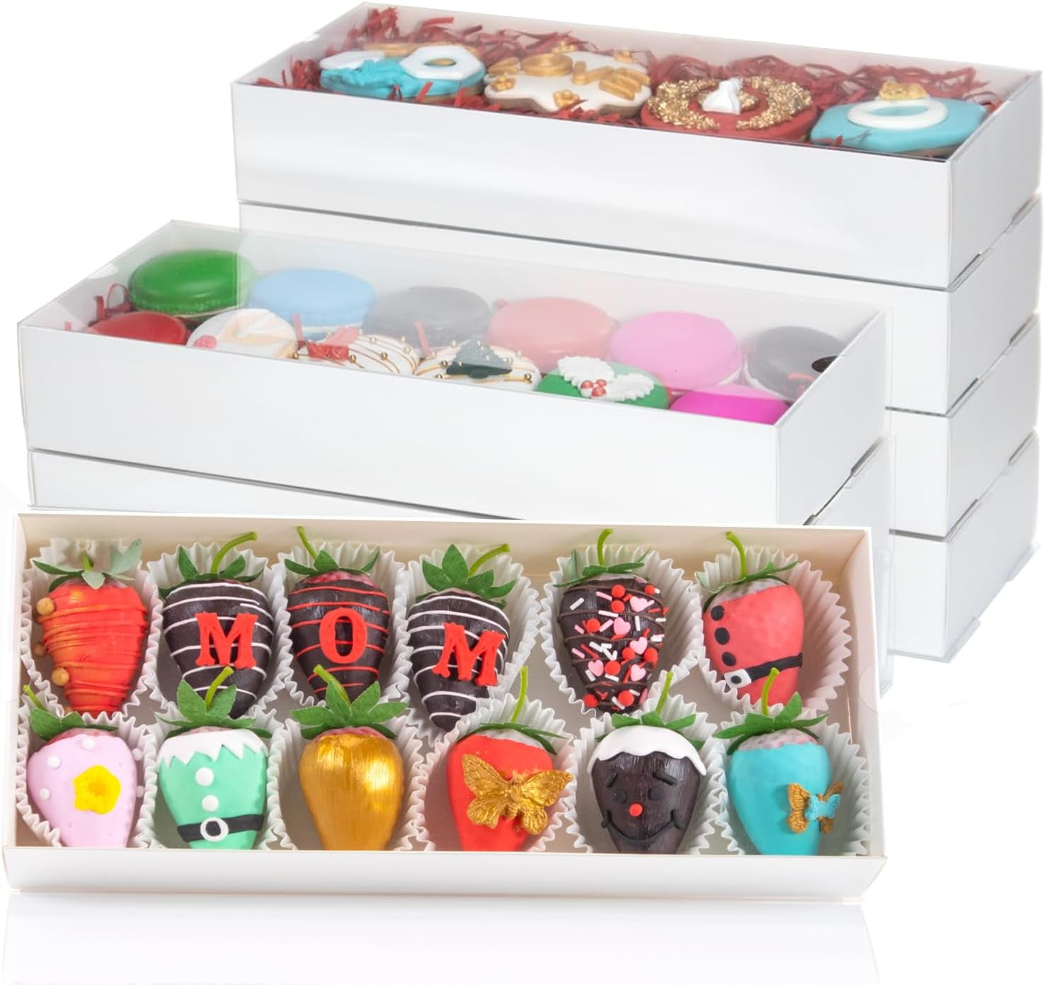 Wellsay RomanticBa 51 Pack 12x2¼x2 Inch Long Bakery Boxes with Full ...