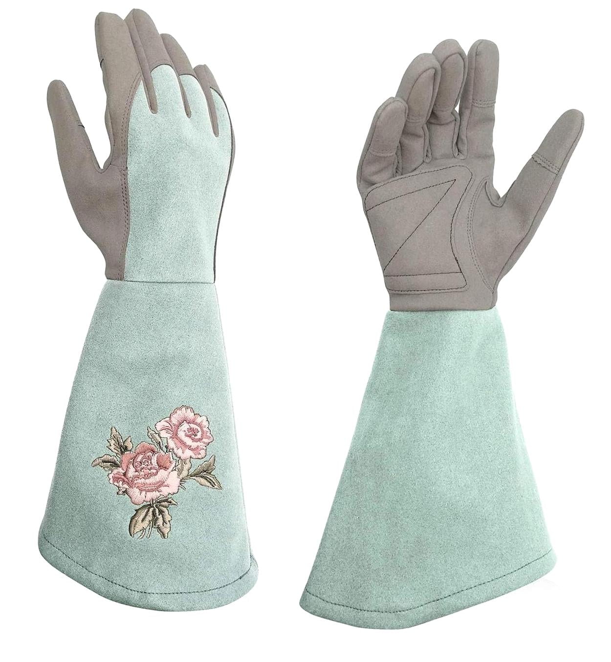 Wellsay Rose Pruning Gloves Thorn Resistant, Embroidered Leather Gardening Gloves with Extended ...