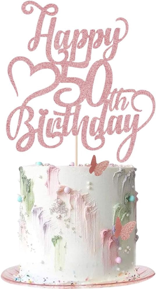 Wellsay Rose gold Glitter Happy 50th Birthday Cake Tor - 50 Anniversary ...