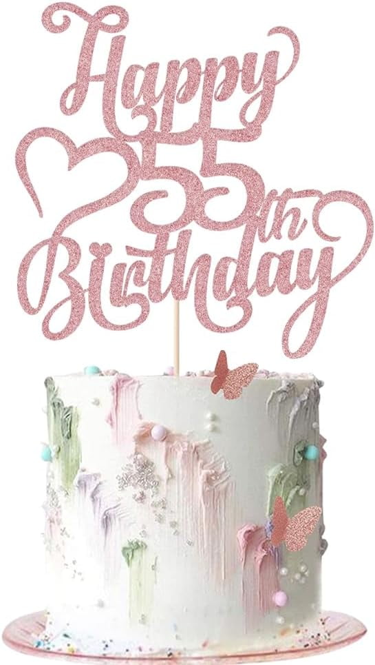 Wellsay Rose gold Glitter Happy 55th Birthday Cake Tor - 55 Anniversary ...