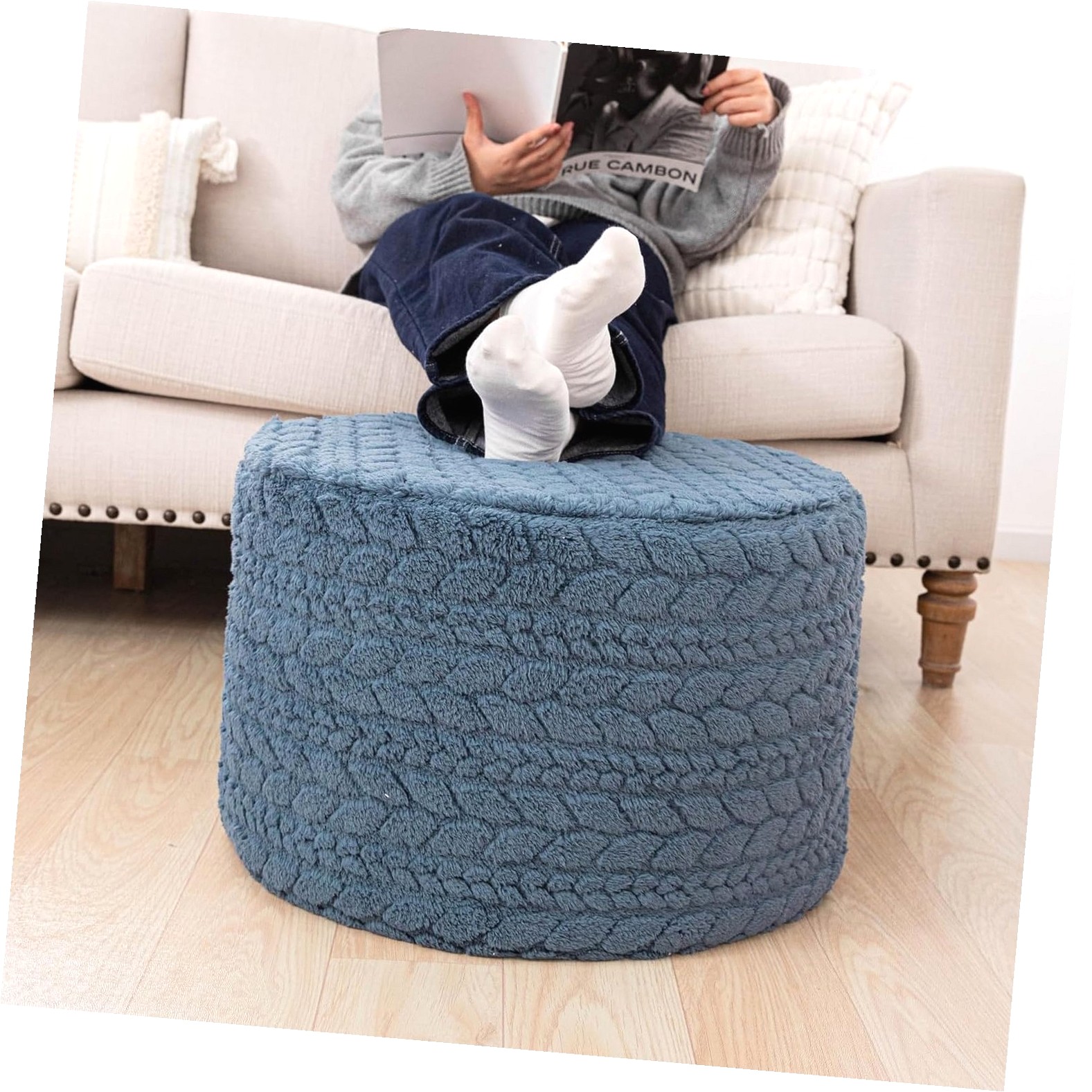 Wellsay Round Pouf Ottoman 20 20 14 Inches Poof Decor Floor Pouffe ...