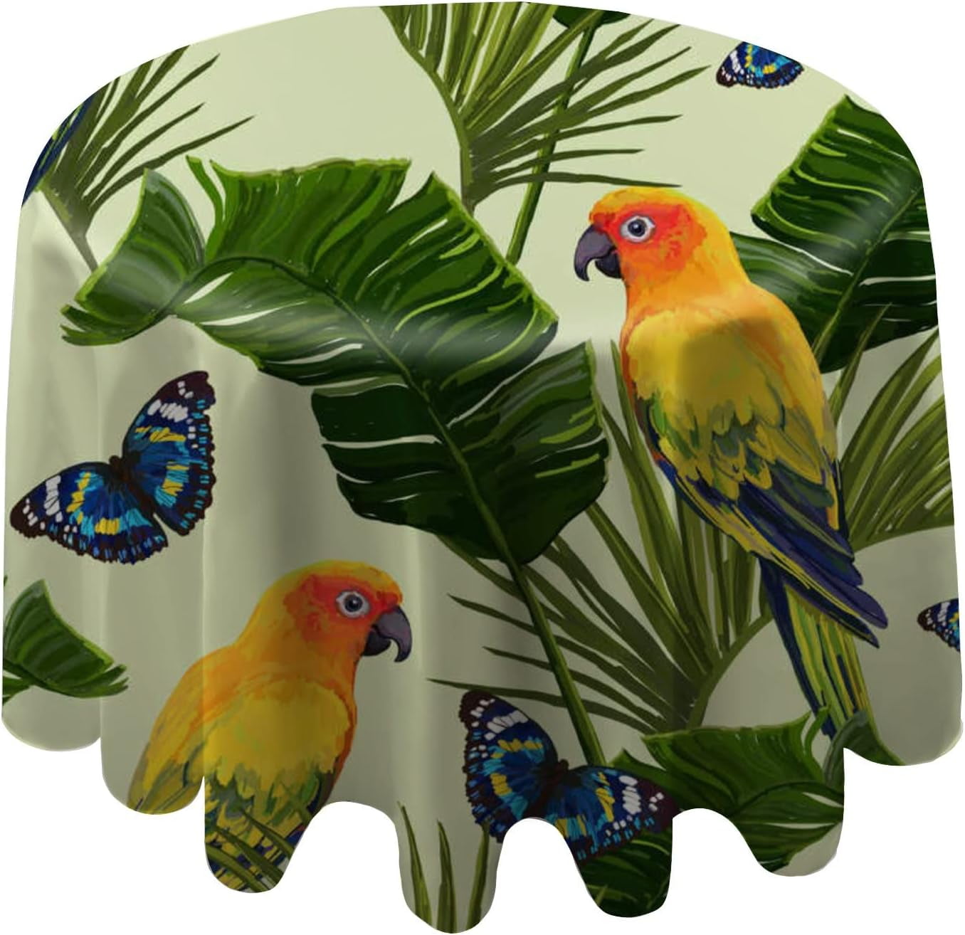 Wellsay Round Tablecloth Summer Parrots Butterflies Tropical Leaves ...