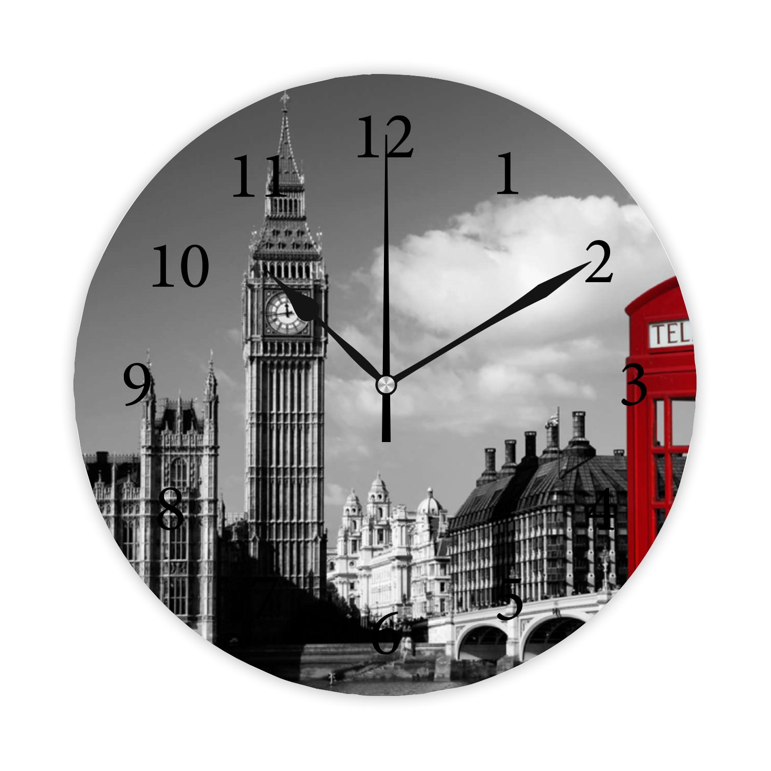 Wellsay Round Wall Clock, Famous English Red Telephone Boxes 10in ...