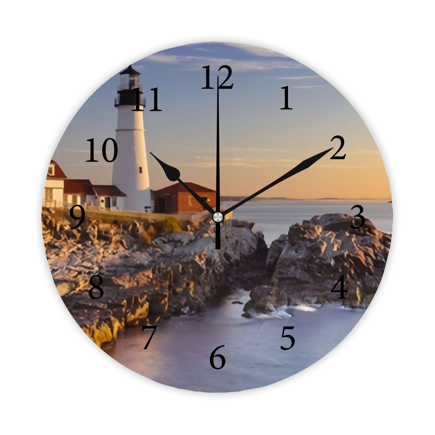 Wellsay Round Wall Clock, The Portland Head Lighthouse 10in Battery ...
