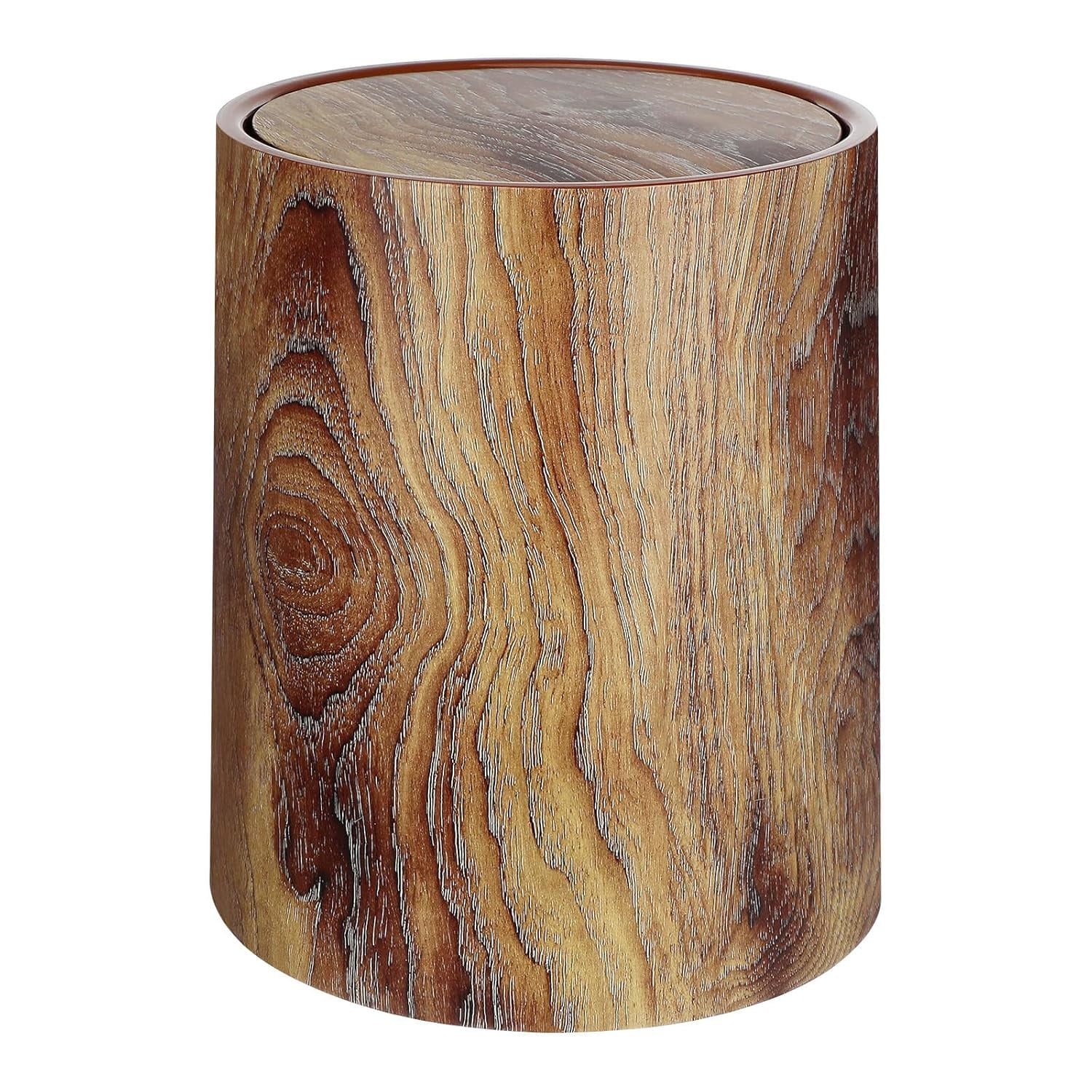 Wellsay Round Wood Trash Can with Swing Lid Japanese Style Garbage ...