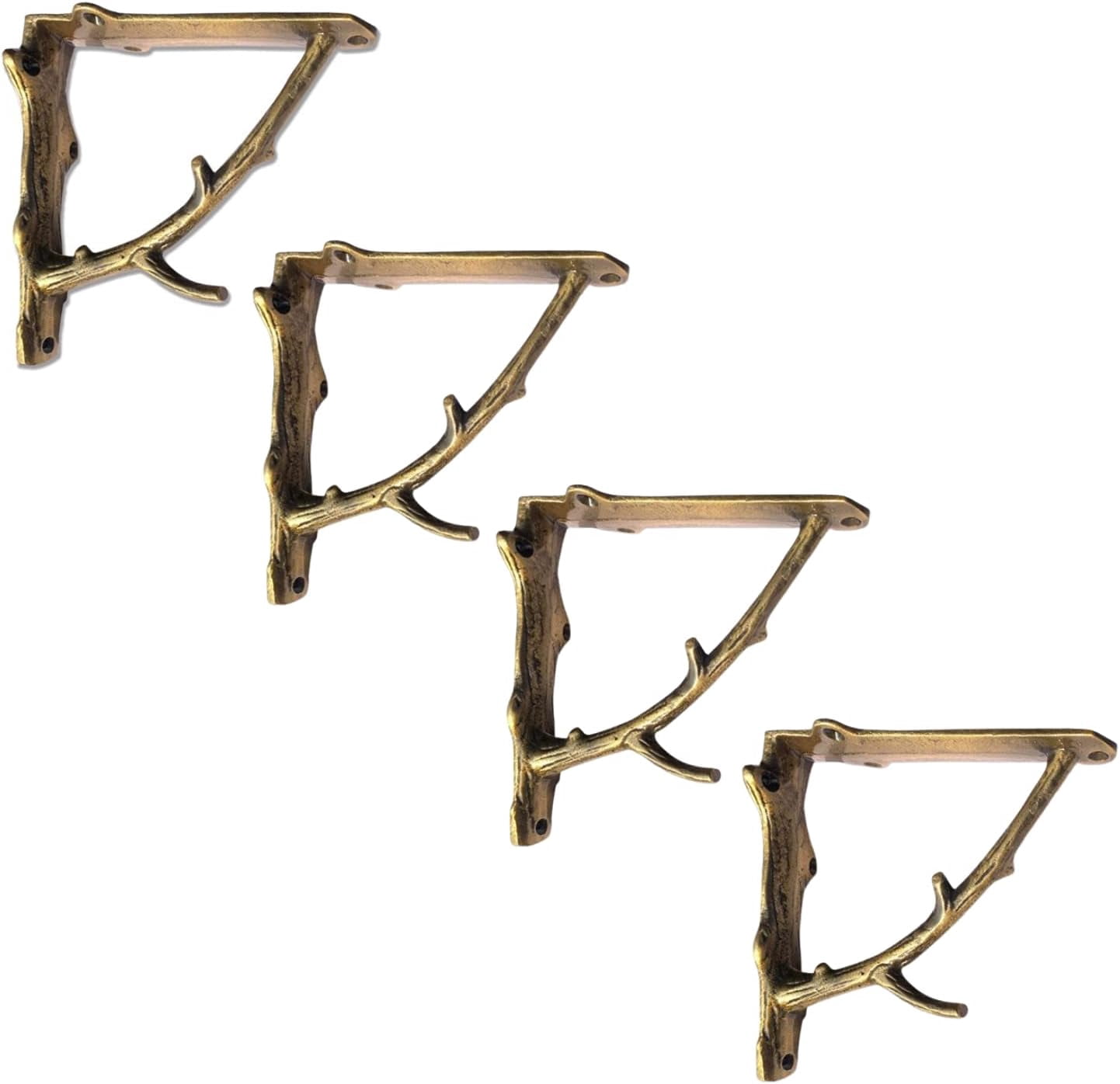 Wellsay Rustic Branch Gold Shelf Brackets 6 inch, Decorative Shelf ...