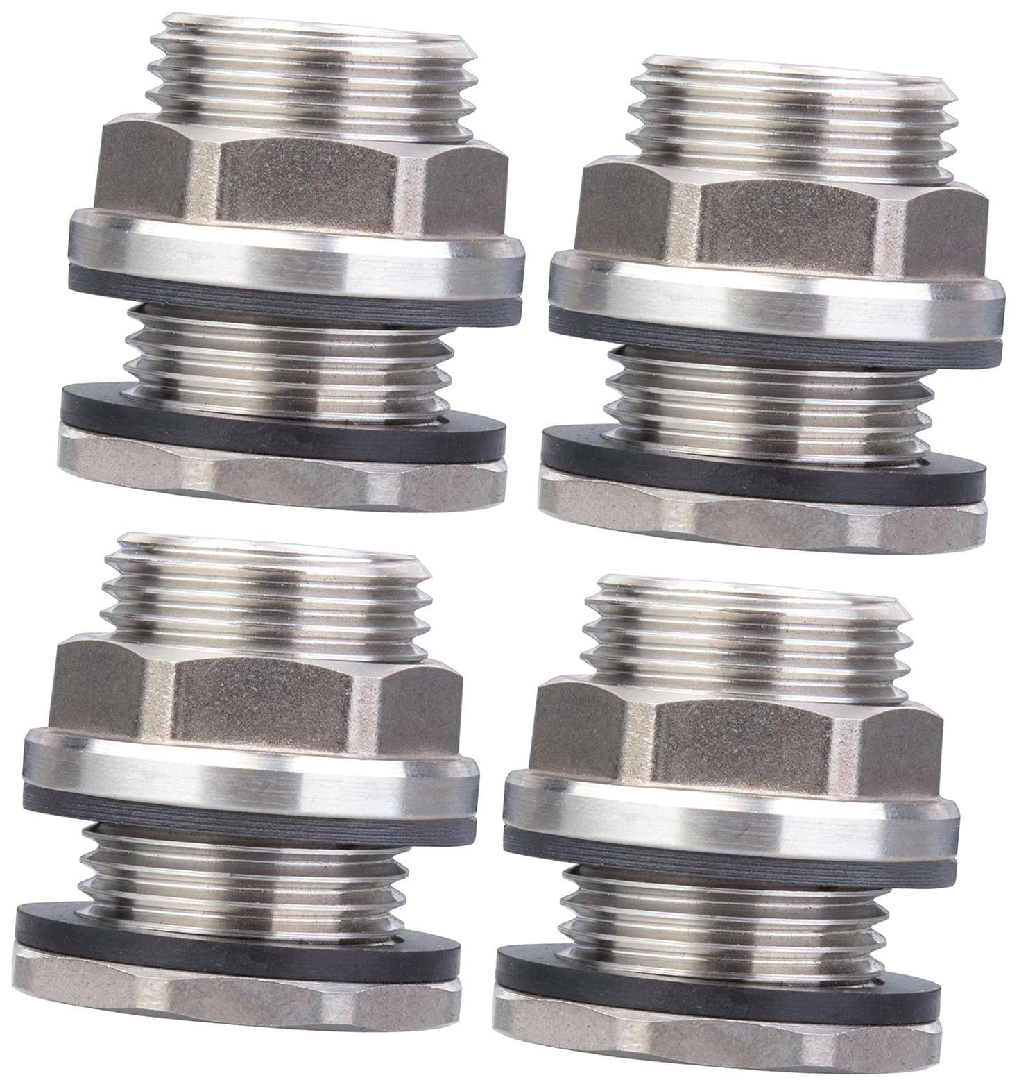 Wellsay SSBF020 304 Stainless Steel Bulkhead Tank Connector (Dual Female 1/2” NPT and Male 3/4 ...