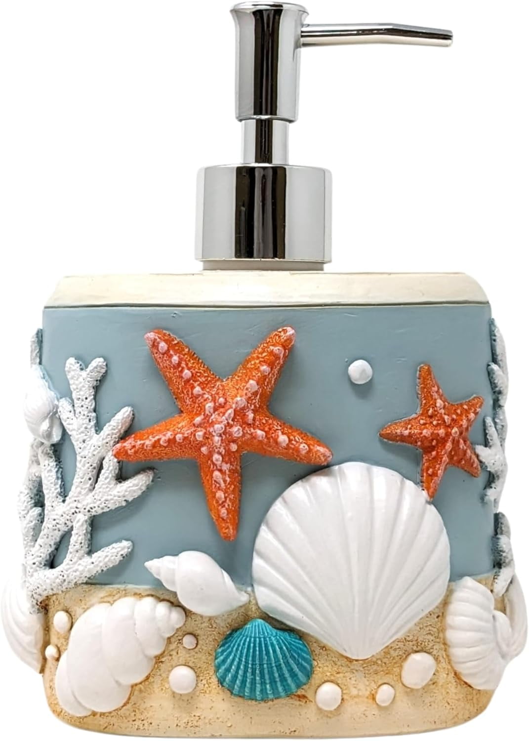 Wellsay Seaside Splendor Pump Bottle Dispenser – 3D Resin Pump Bottle with Seashells & Starsh ...