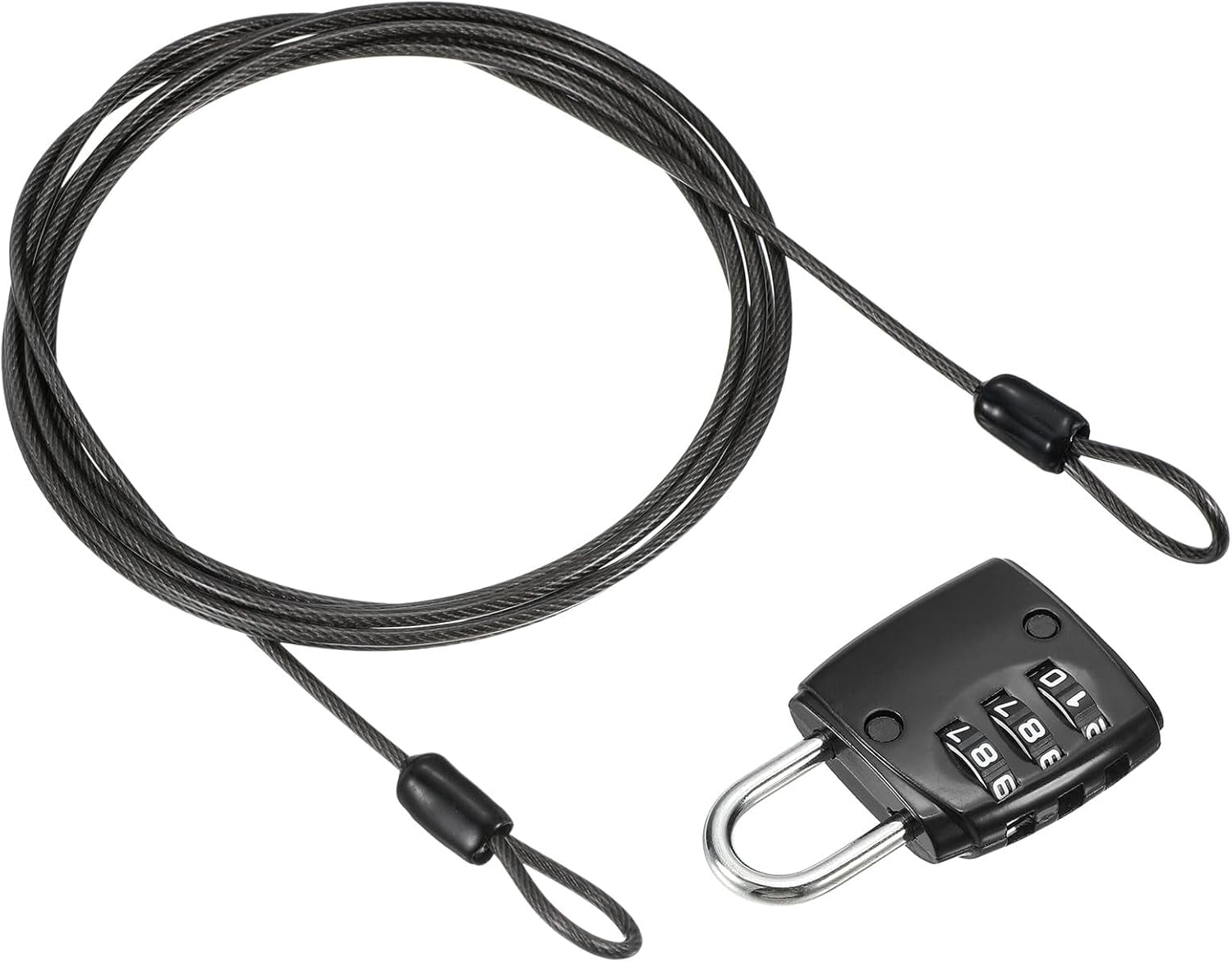 Wellsay Security Steel Cable with 3 Digit Combination Lock, 6.6Ft/2M ...