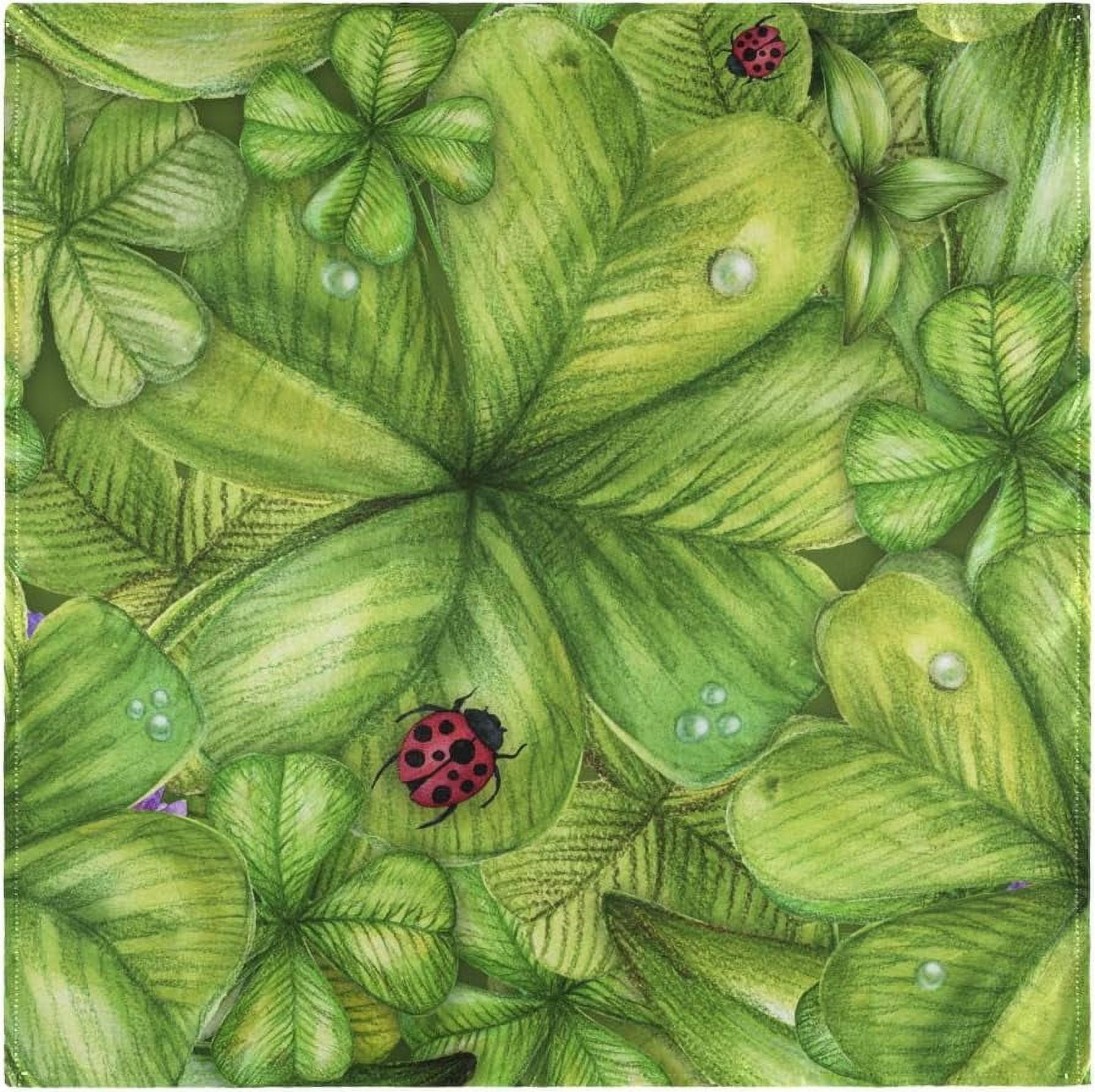 Wellsay Set of 1 Watercolor Green Irish Shamrock Clover with Ladybug ...