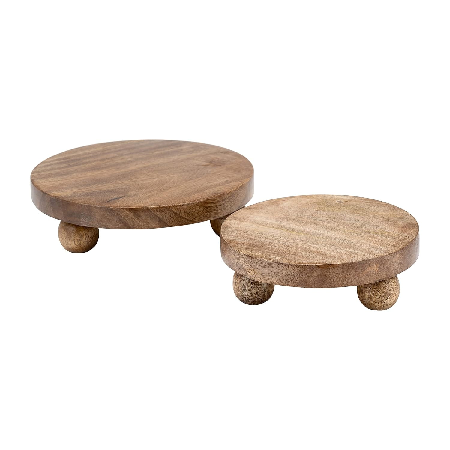 Wellsay Set of 2 Round Wooden Riser Trays – Handcrafted Mango Wood ...