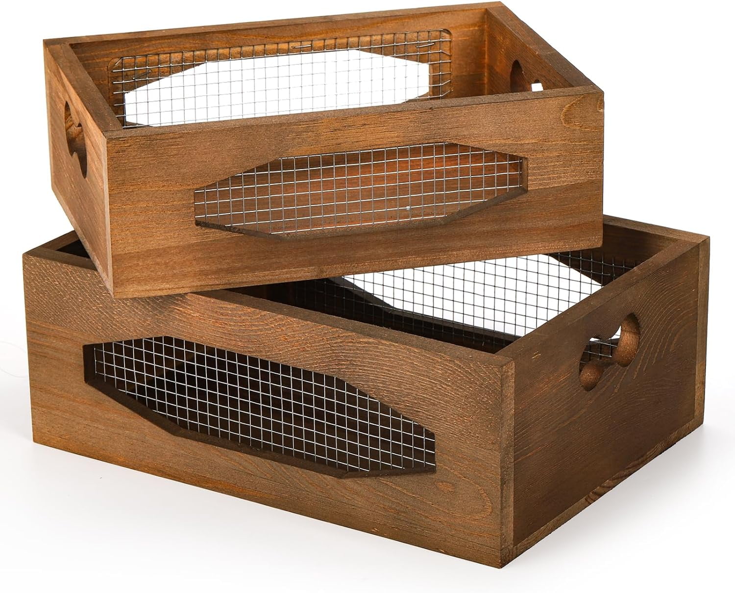 Wellsay Set of 2 Wooden Nesting Counte Baskets, Decorative Wood Storage ...