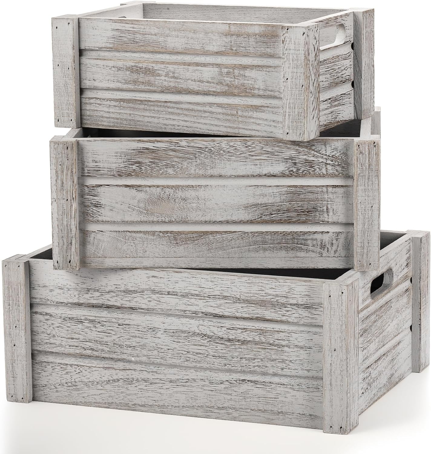 Wellsay Set of 3 Bamboo Nesting Crates with Handles, Decorative ...
