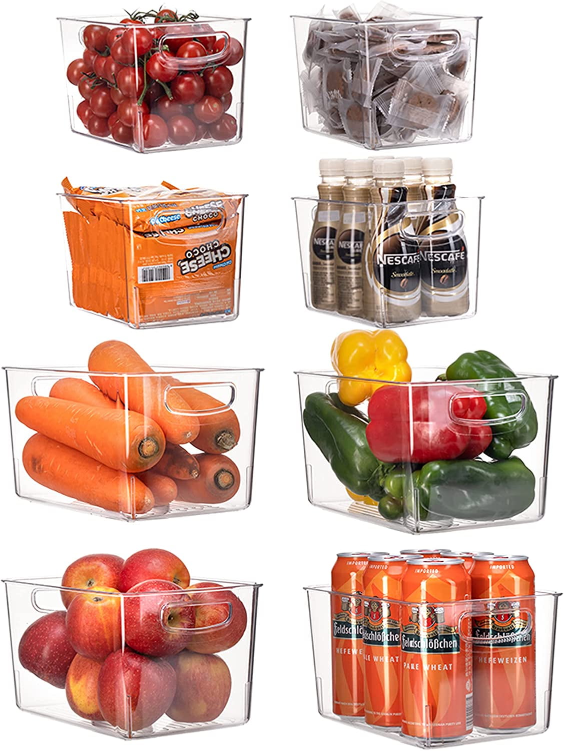Wellsay Set Of 8 Clear Pantry Organizer Bins Refrigerator Organizer ...