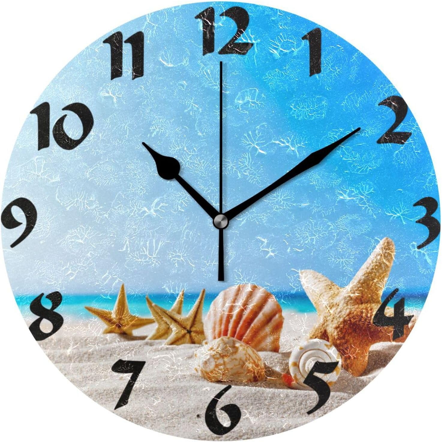 Wellsay Shell on Beach Sky Wall Clock,Silent Non Ticking 10 Inch ...