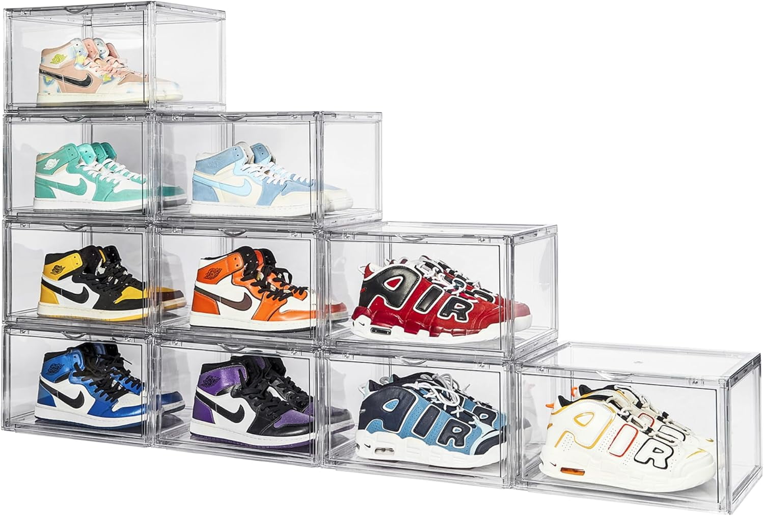 Wellsay Shoe Boxes Clear Plastic Stackable with Magnetic Door, Foldable ...