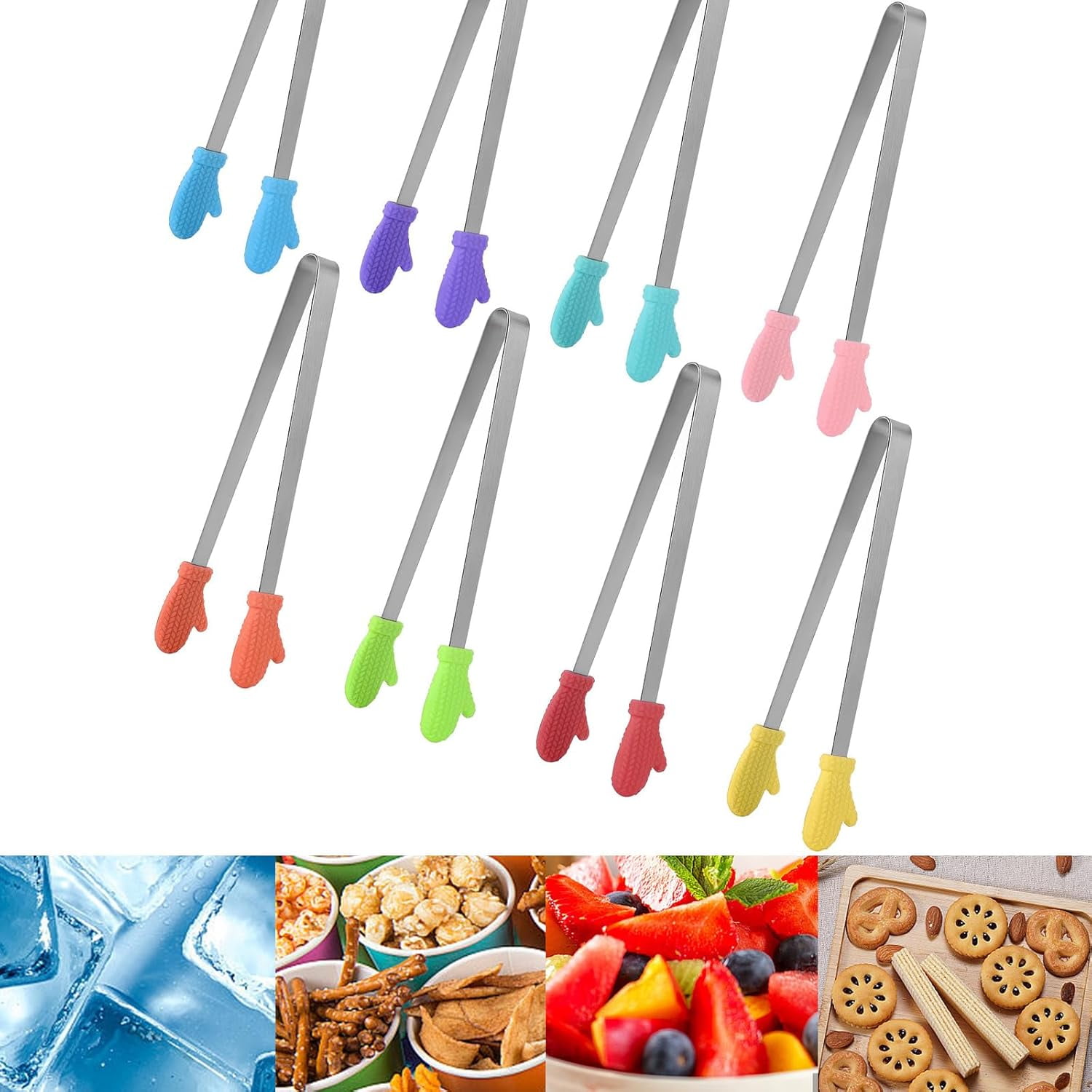 Wellsay Silicone Mini Tongs, Small Kitchen Tongs 8 Pack Kids Tongs ...