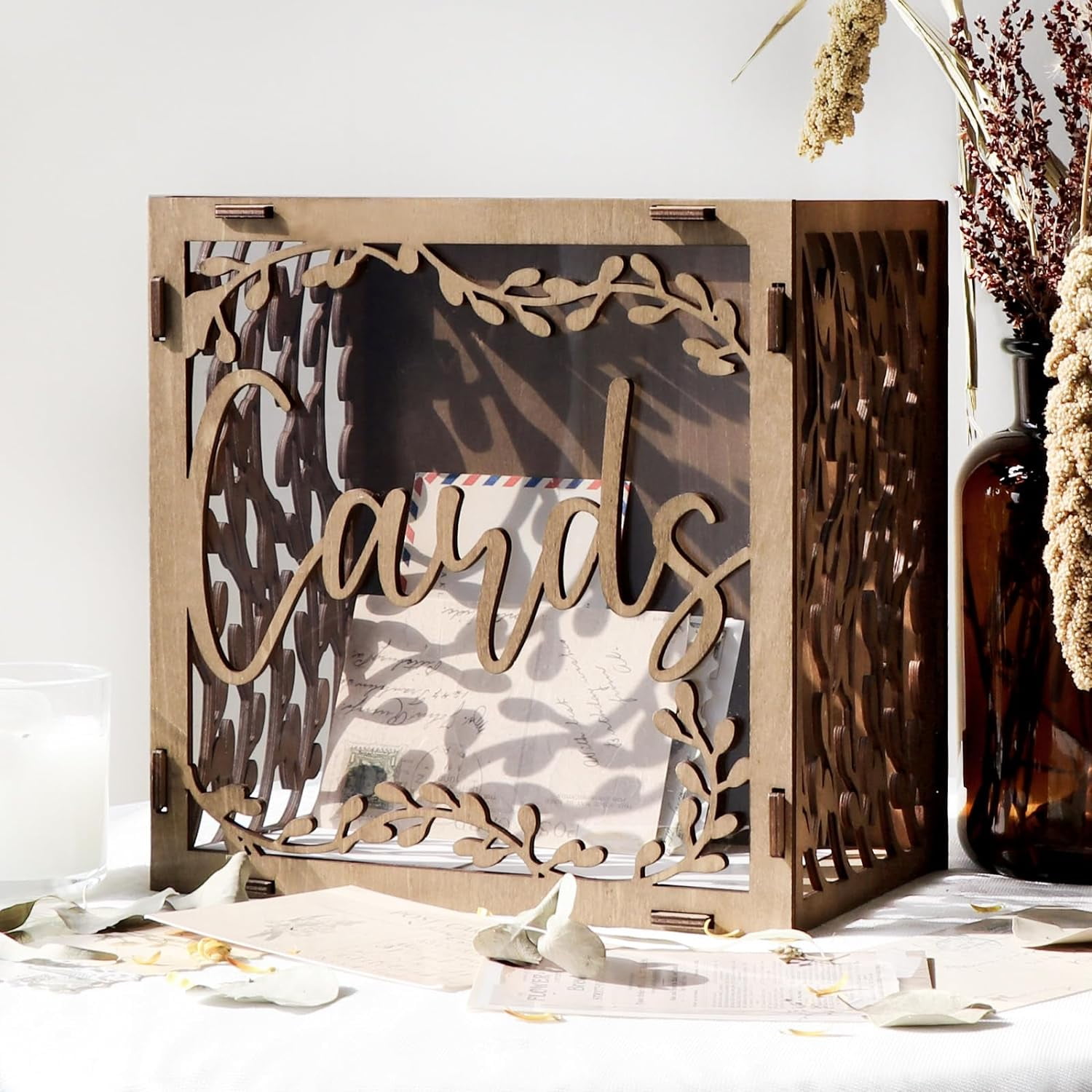 Wellsay Silver Wedding Card Box with Lock, Wooden Gift Card Box for ...