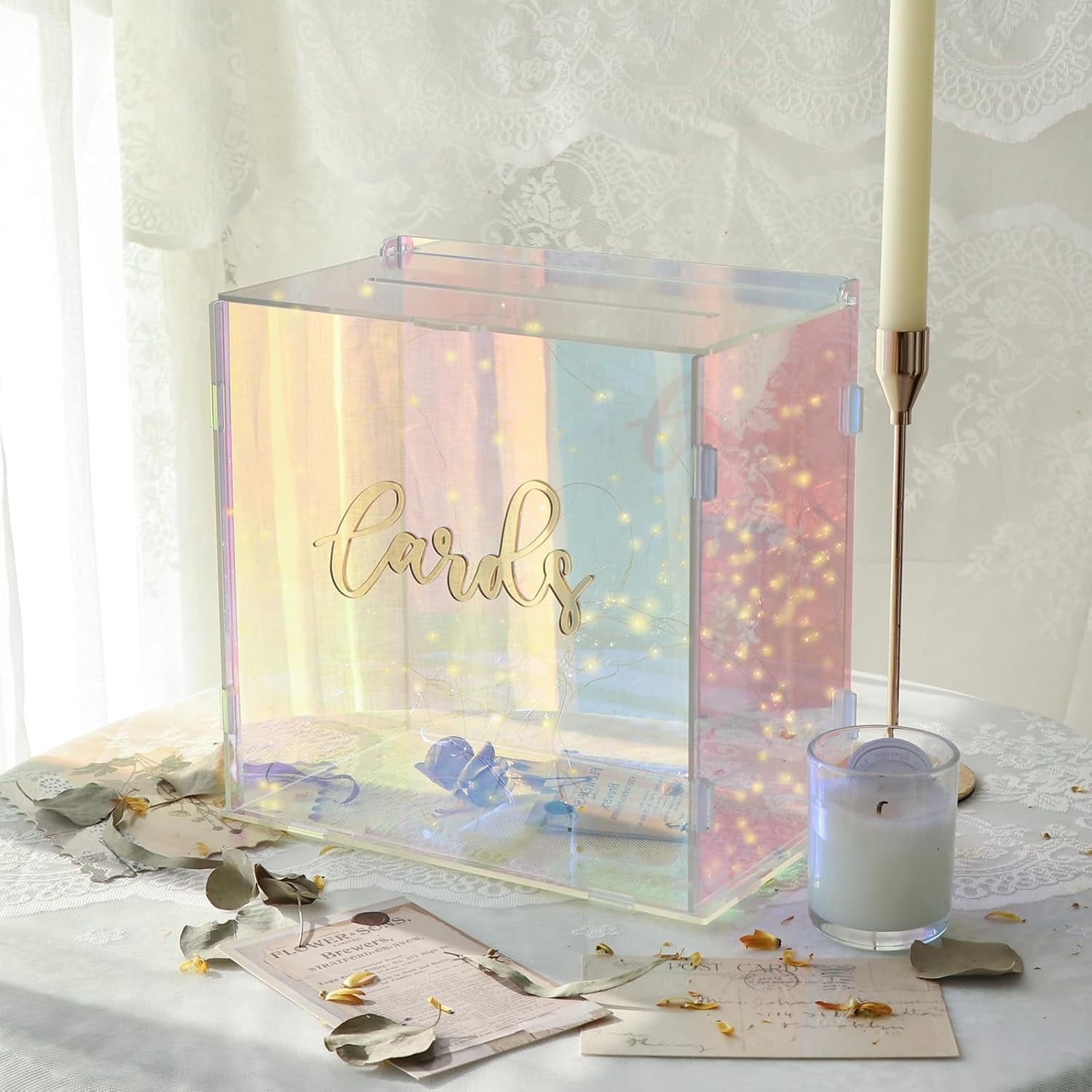 Wellsay Silver Wedding Card Box with Lock, Wooden Gift Card Box for ...